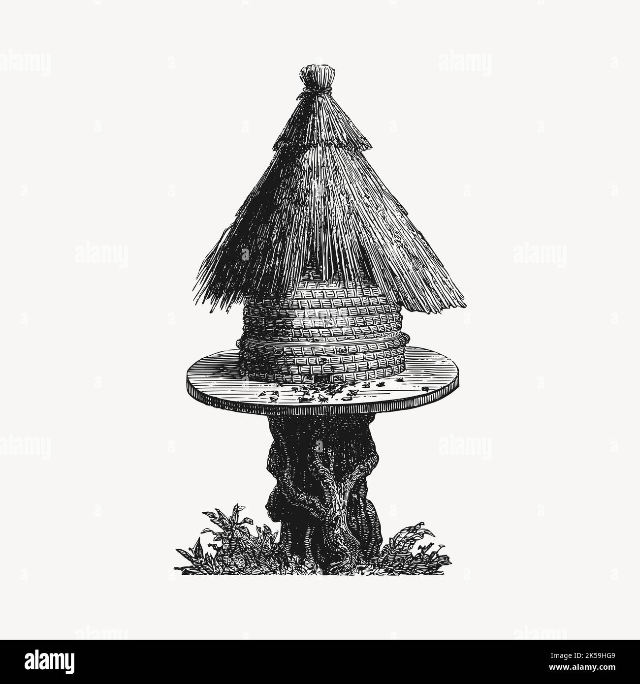 Bee house clipart, vintage hand drawn vector Stock Vector Image & Art ...