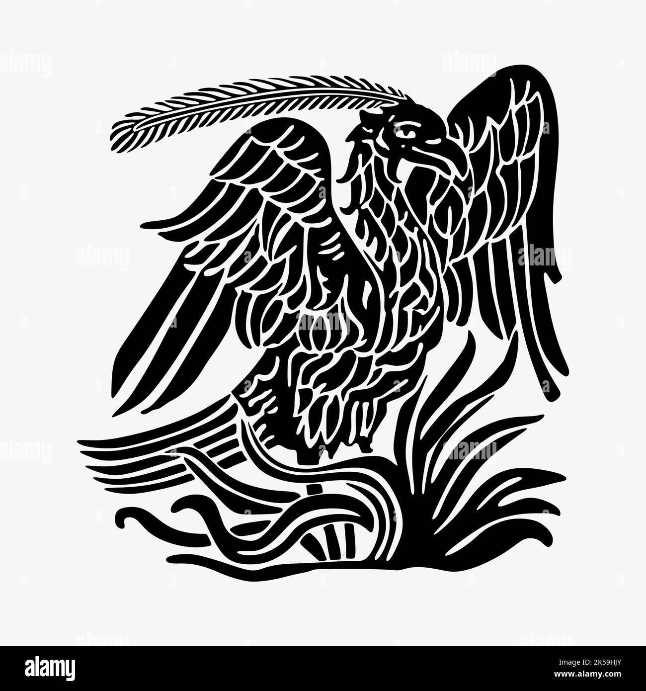Mythical phoenix clipart, vintage hand drawn vector Stock Vector Image ...