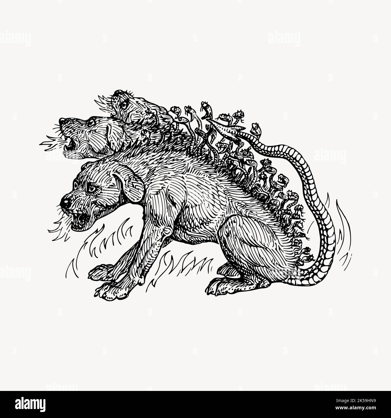 Cerberus clipart, vintage hand drawn vector Stock Vector Image & Art ...