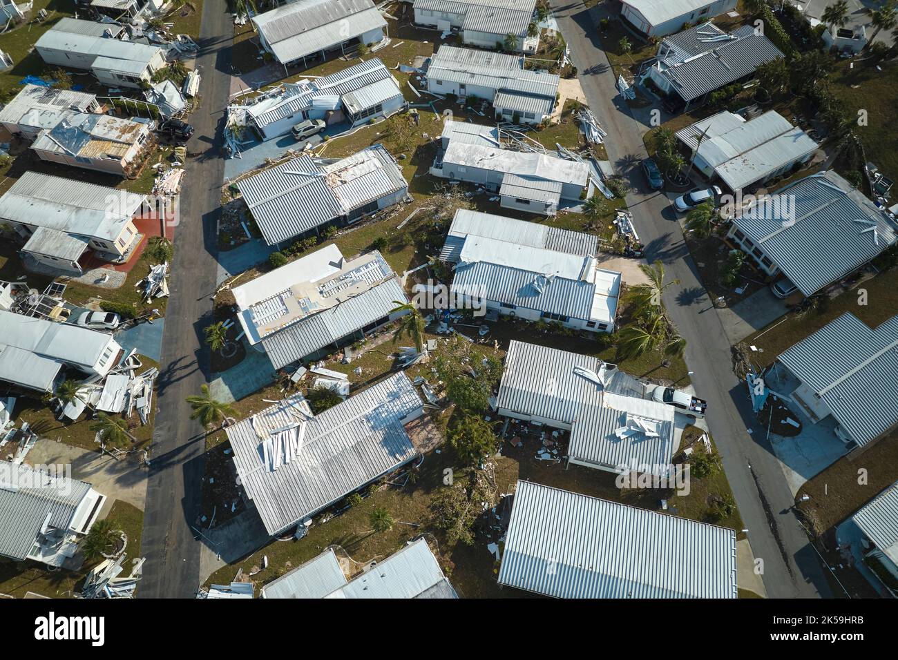 Hurricane Ian destroyed homes in Florida residential area. Natural ...