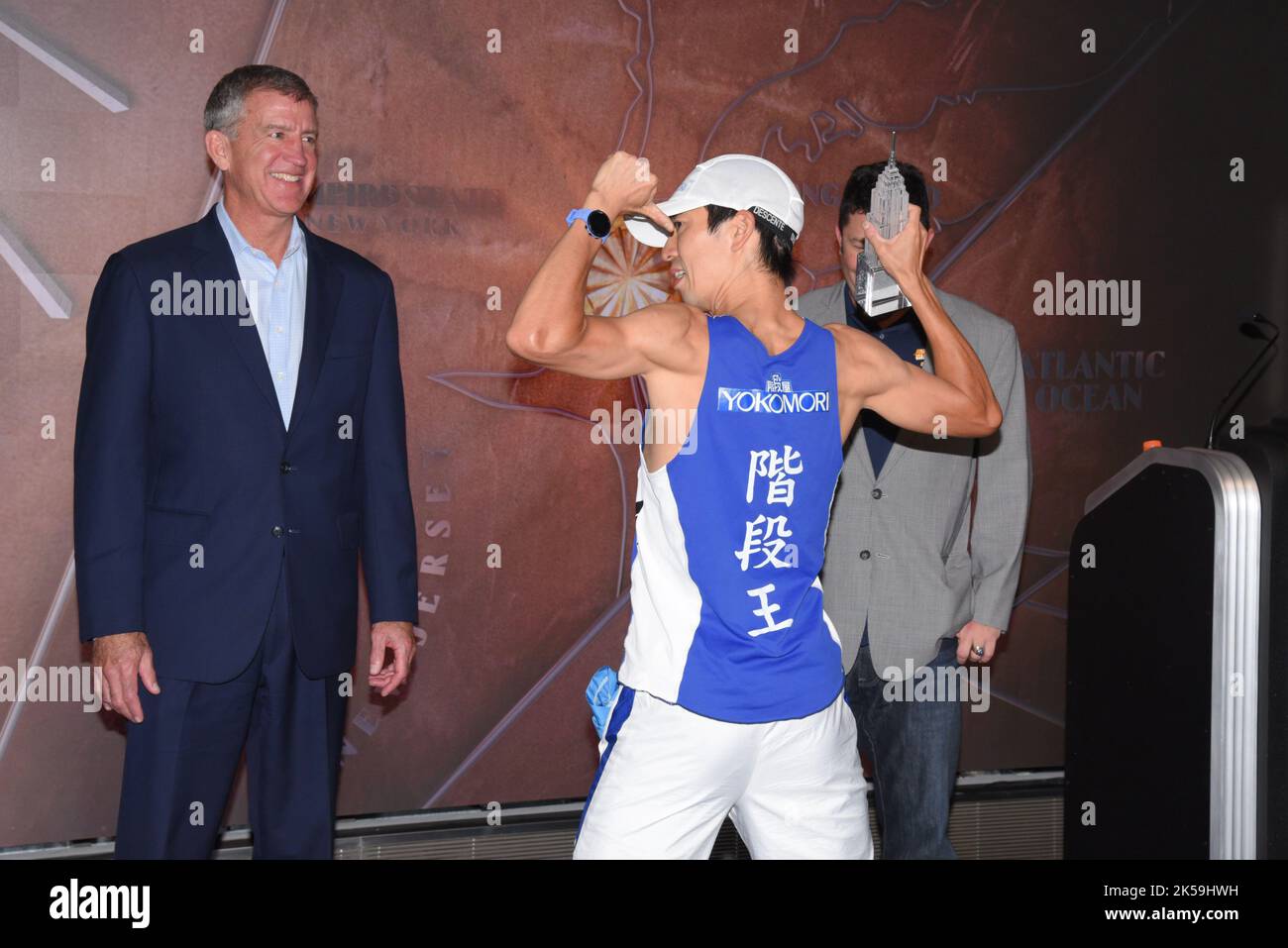 New, York, October 6, 2022. Ryoji Watanabe places second and poses for ...