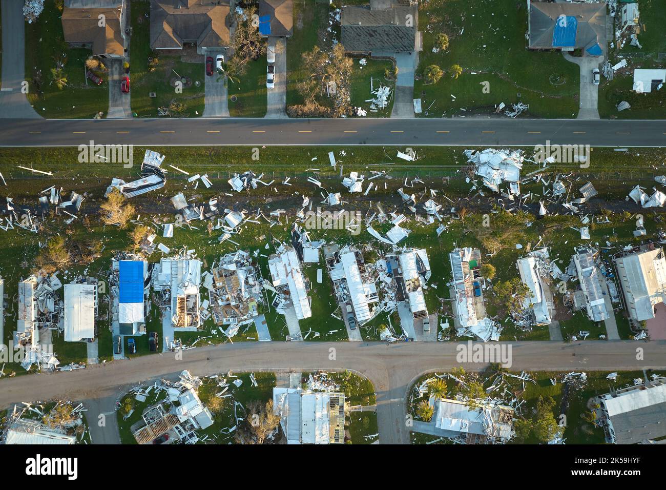 Hurricane Ian destroyed homes in Florida residential area. Natural ...