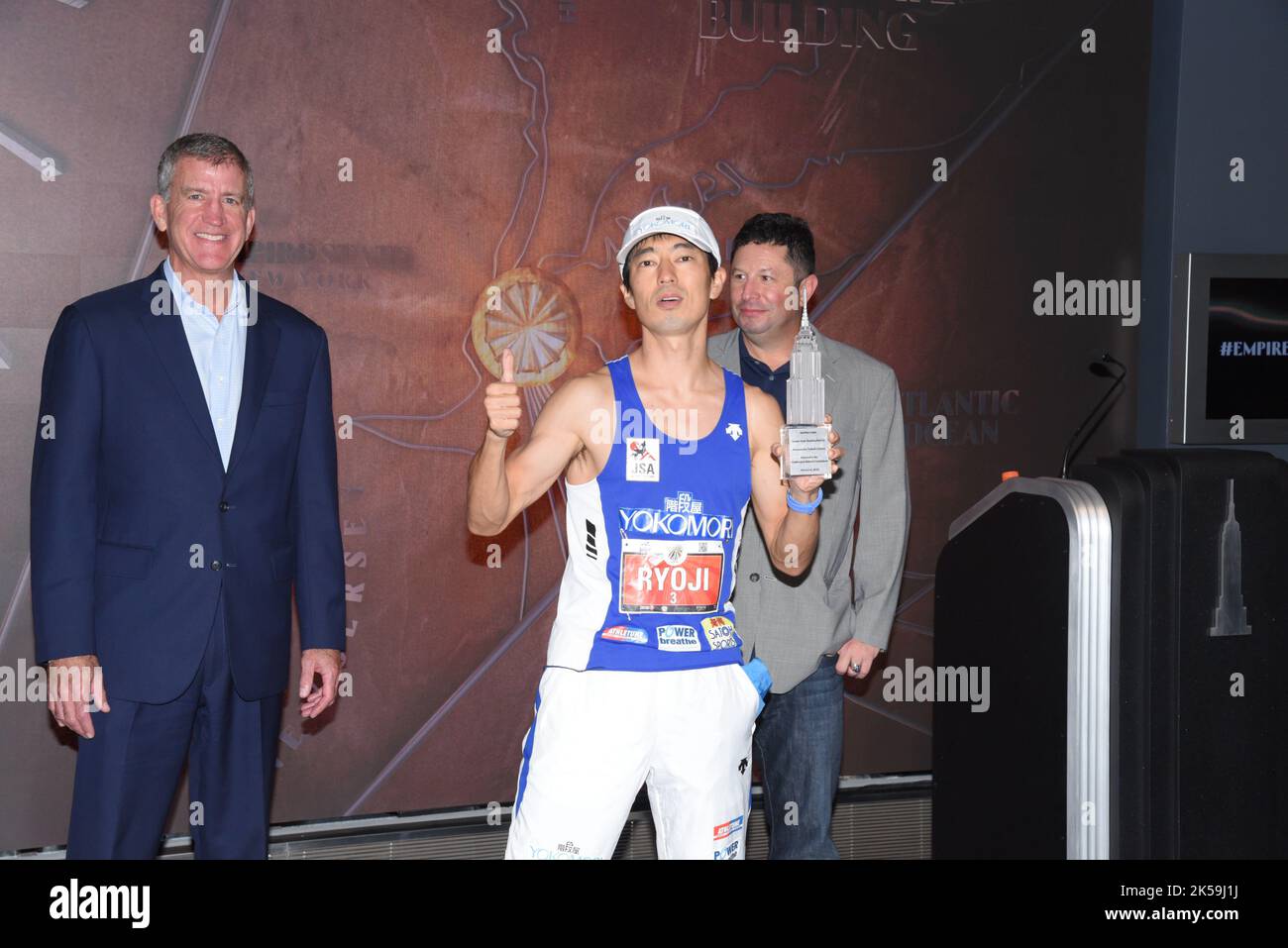 New, York, October 6, 2022. Ryoji Watanabe places second and poses for ...