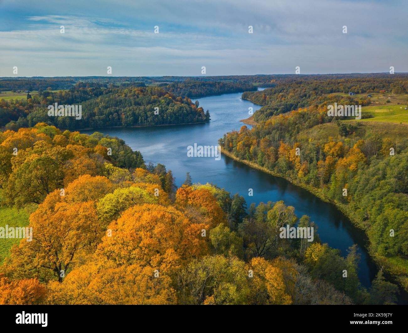 Autumn view with Asveja lake and colorful mapple trees Stock Photo - Alamy