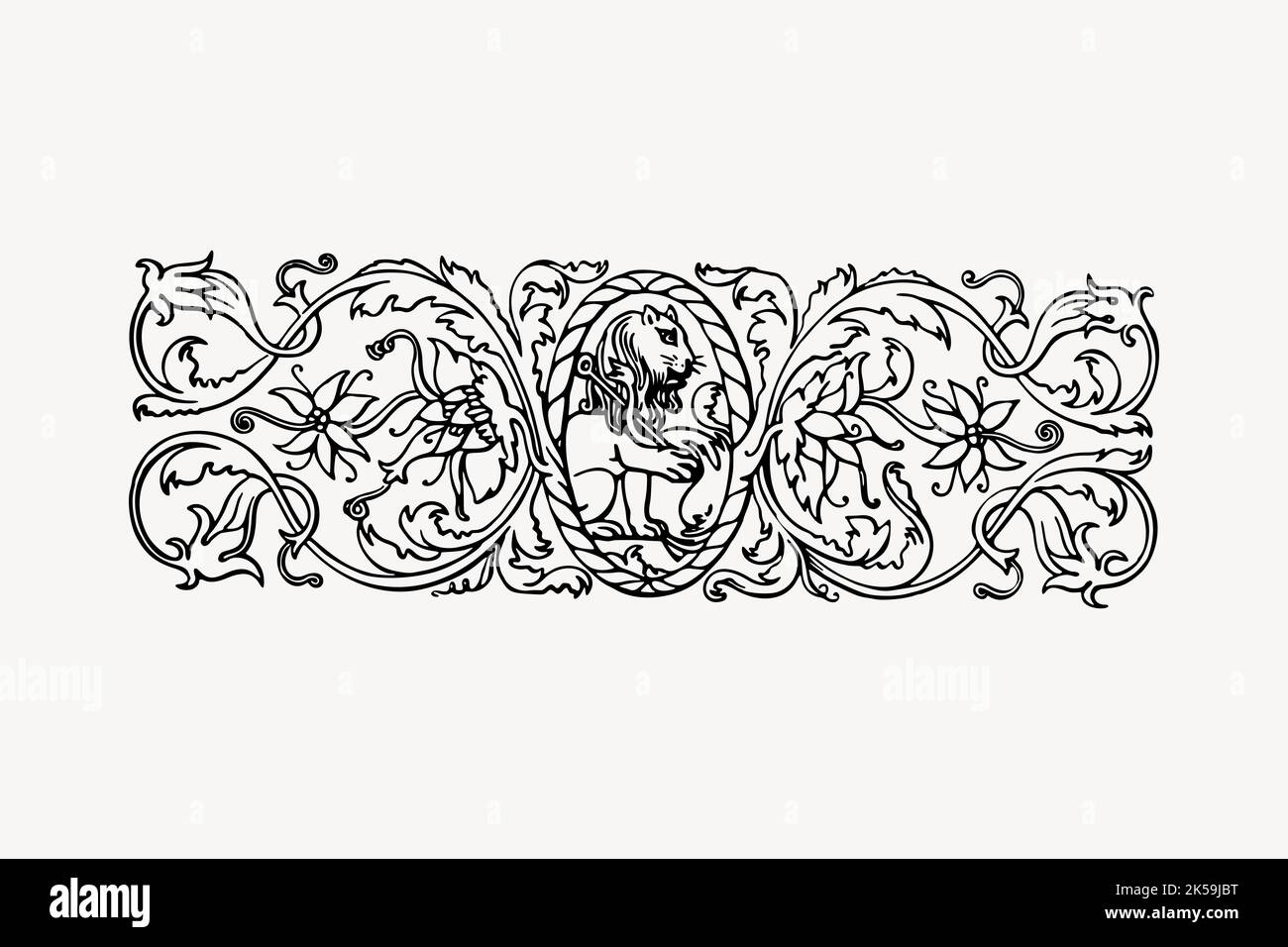 Lion border clipart, vintage hand drawn vector Stock Vector Image & Art ...