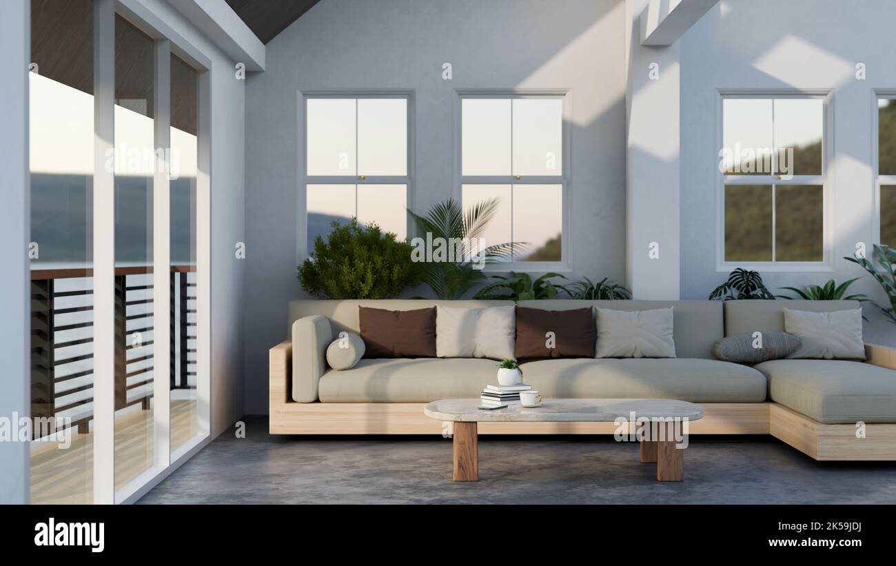 Contemporary Scandinavian living room interior design with comfortable ...