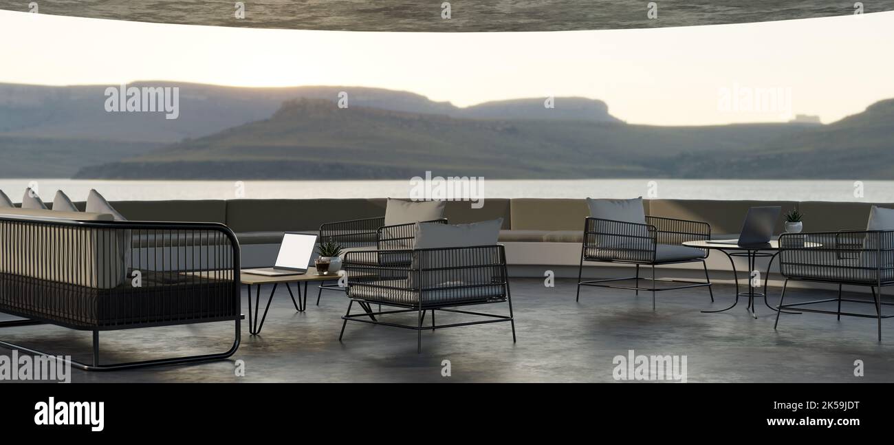 Modern loft terrace with relaxing area interior design with couch ...