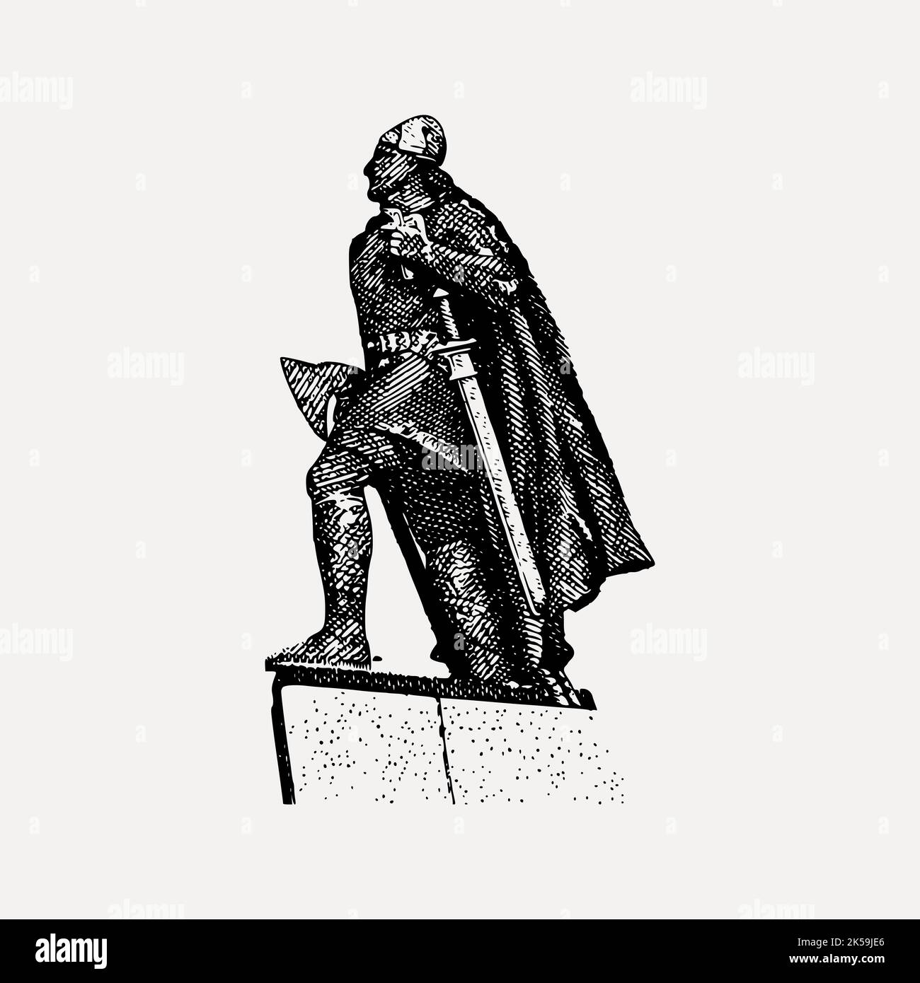 Leif Erikson statue drawing, vintage illustration vector Stock Vector ...