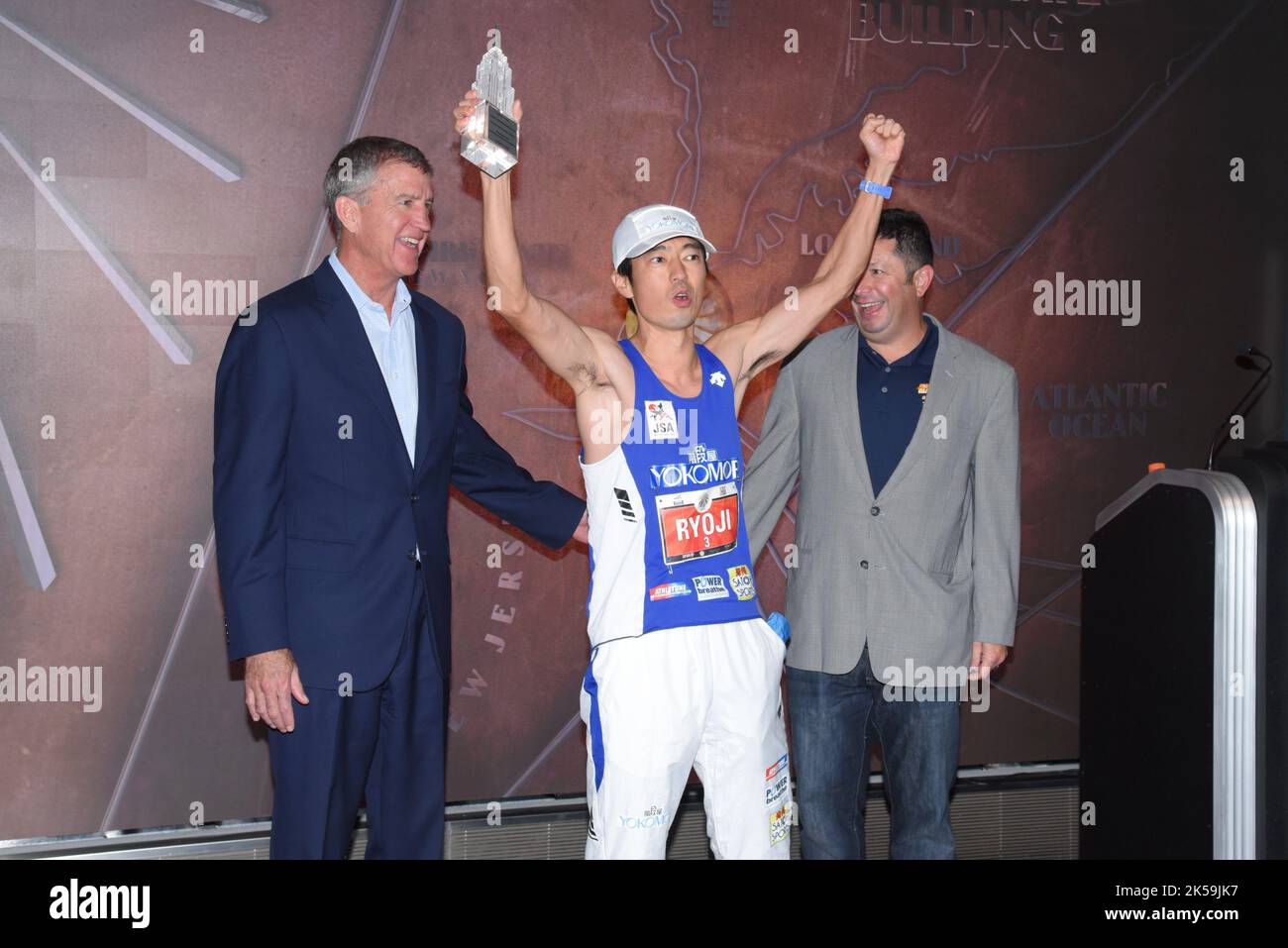 New, York, October 6, 2022. Ryoji Watanabe places second and poses for ...