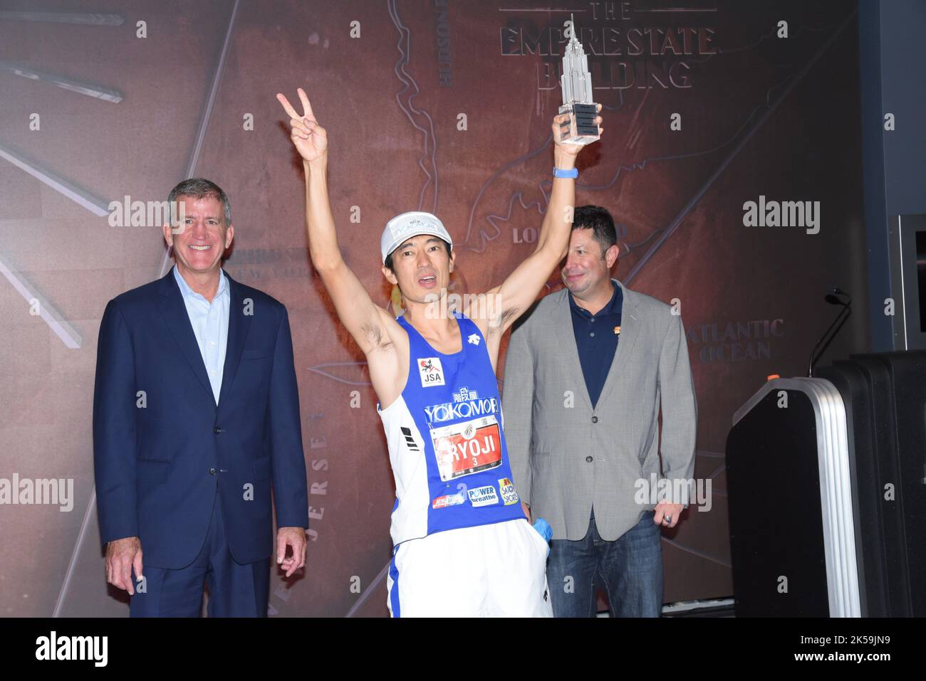 New, York, October 6, 2022. Ryoji Watanabe places second and poses for ...