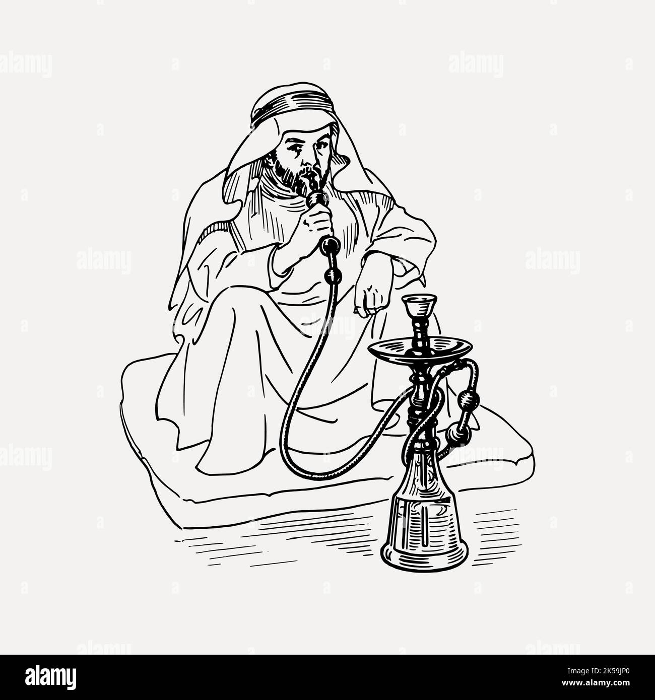 Man smoking hookah drawing, vintage illustration vector Stock Vector ...