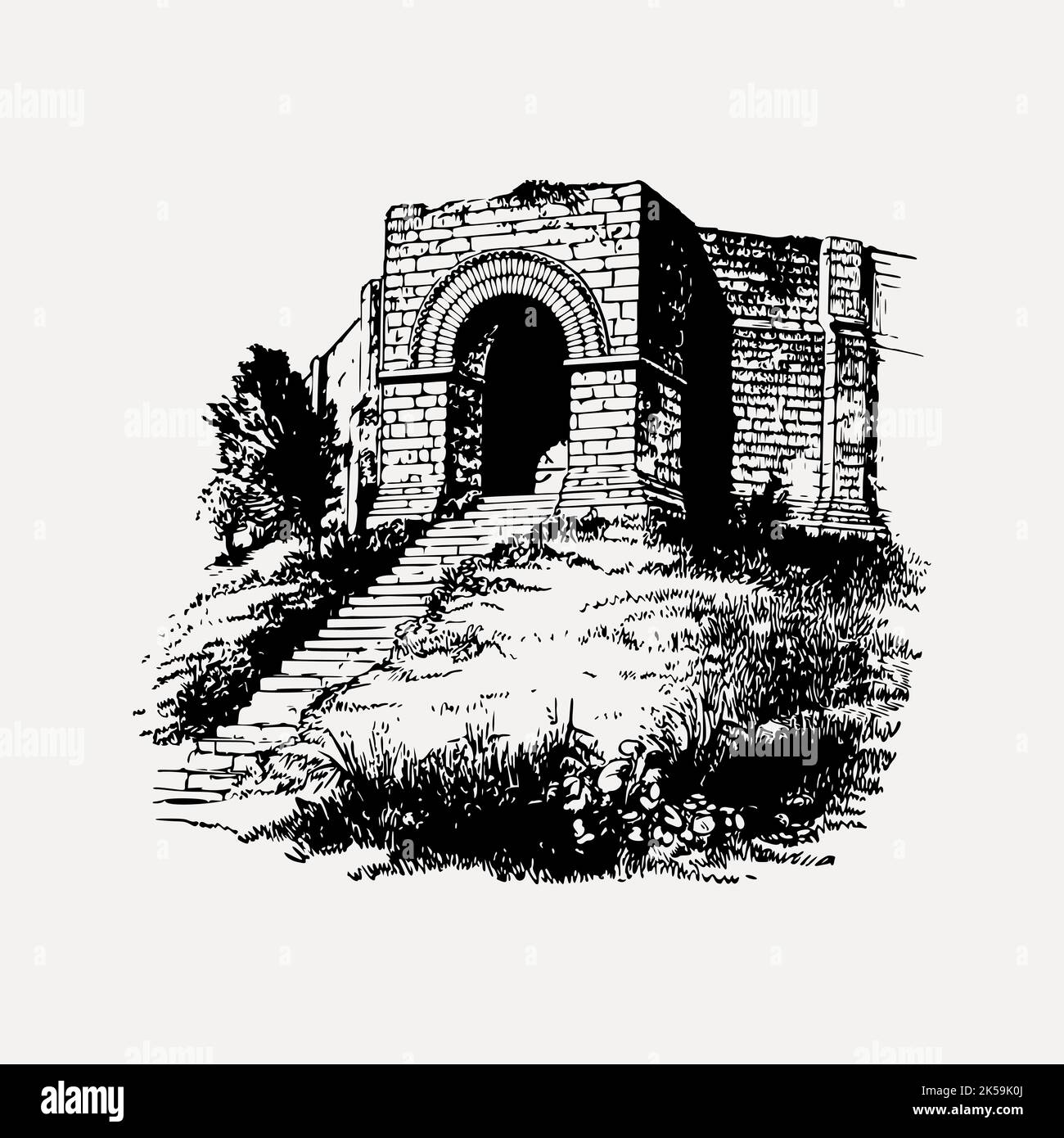 Castle gate drawing, vintage architecture illustration vector Stock ...