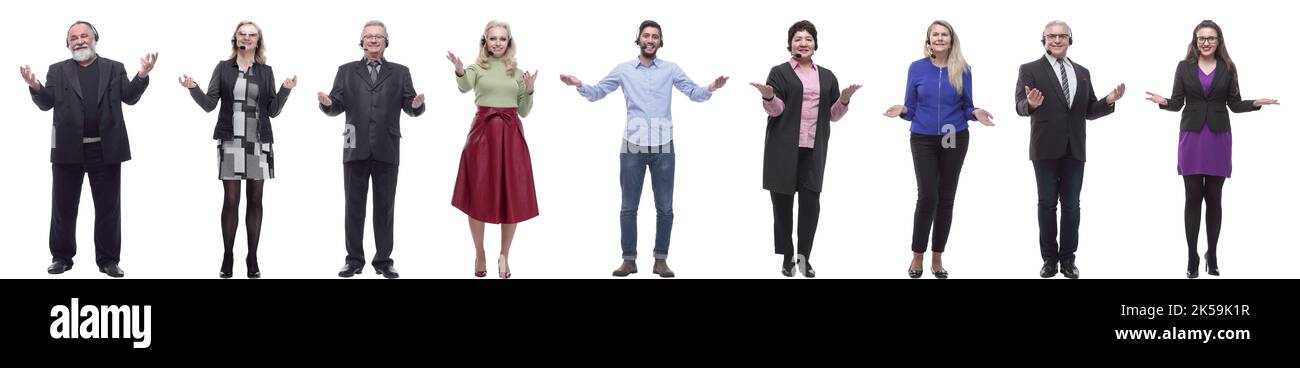 group of business people with microphone isolated Stock Photo - Alamy