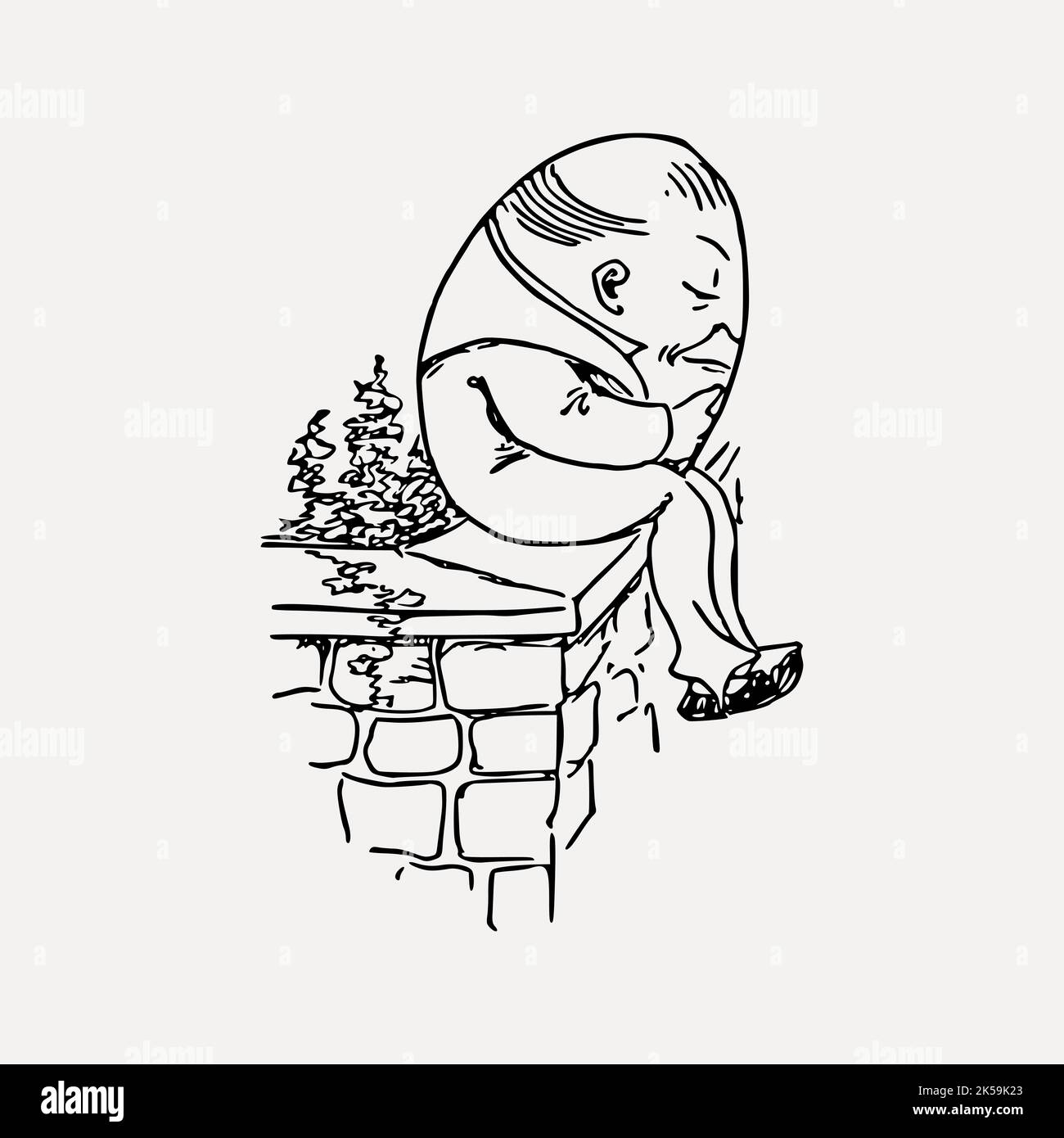 Humpty Dumpty sitting on wall drawing, vintage illustration vector ...