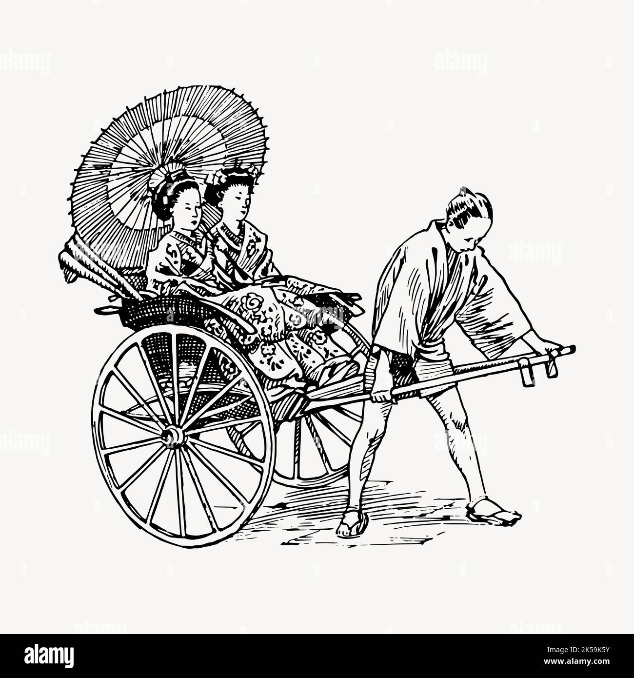 Rickshaw clipart, vintage hand drawn vector Stock Vector Image & Art ...