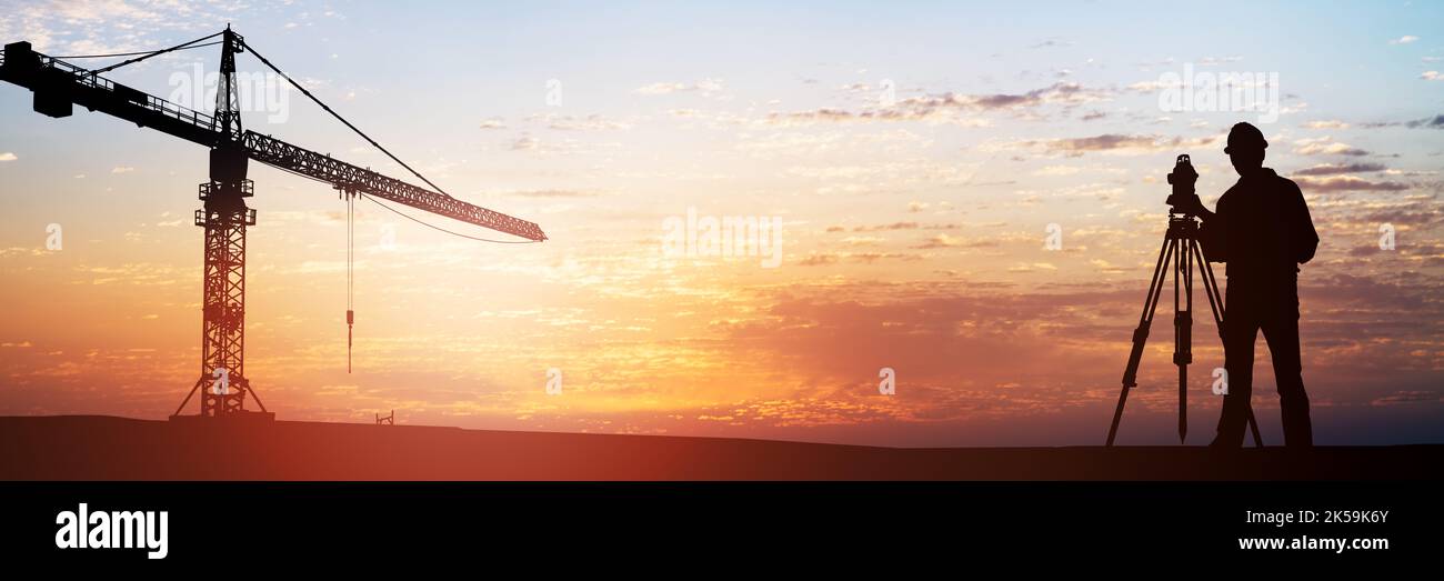 Construction Land Surveyor. Site Inspection And Measurement Equipment ...