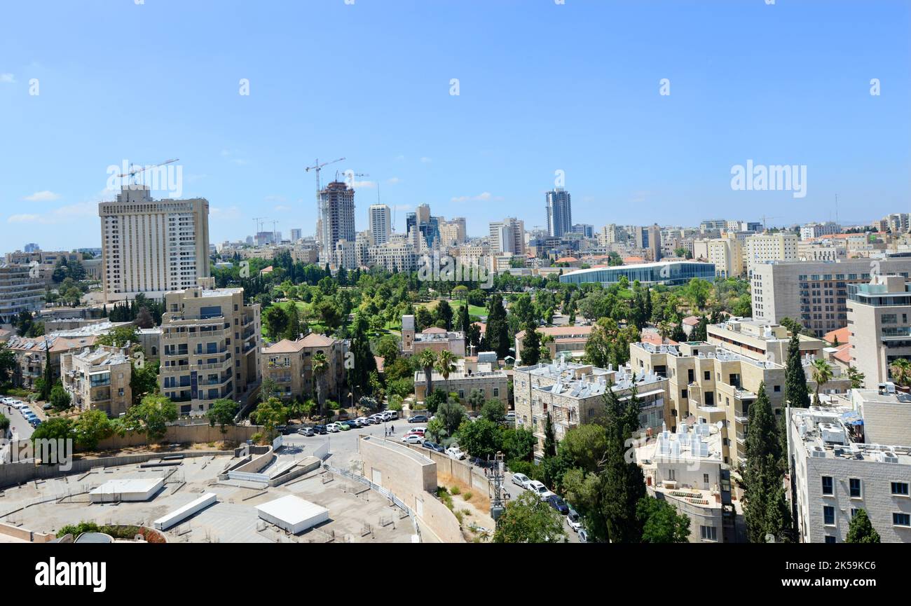 Jerusalem, Summer 2022. Changing skyline of the city center. Modern ...