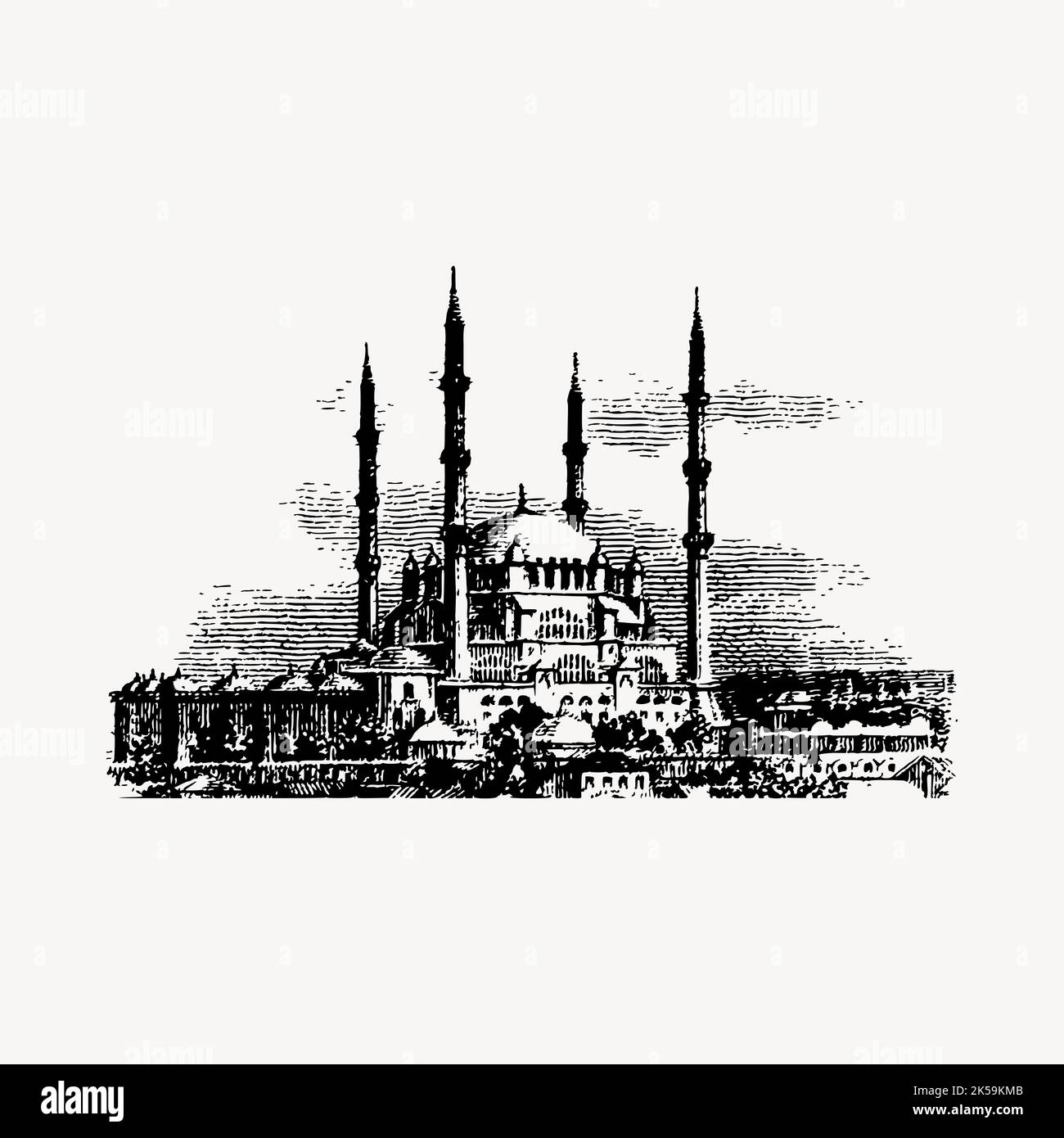 Selimiye Mosque clipart, vintage hand drawn vector Stock Vector Image ...