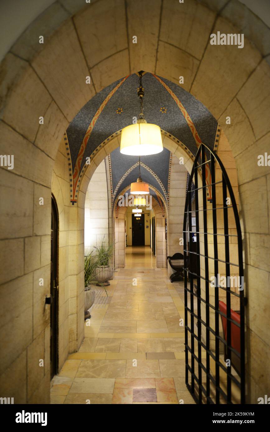 The beautiful interior of the lobby of the YMCA building in Jerusalem ...