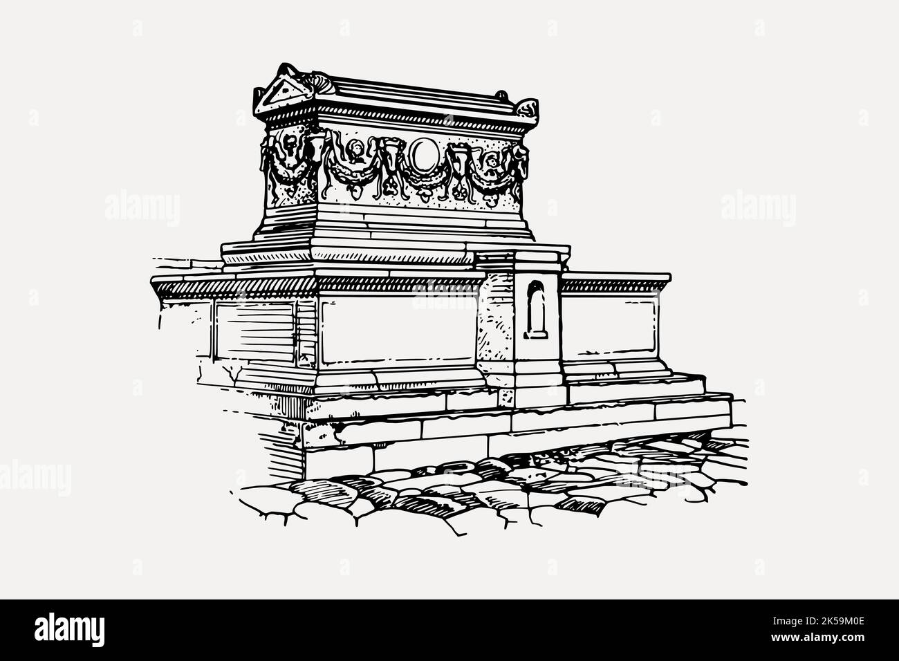 Sarcophagus drawing, vintage architecture illustration vector Stock ...