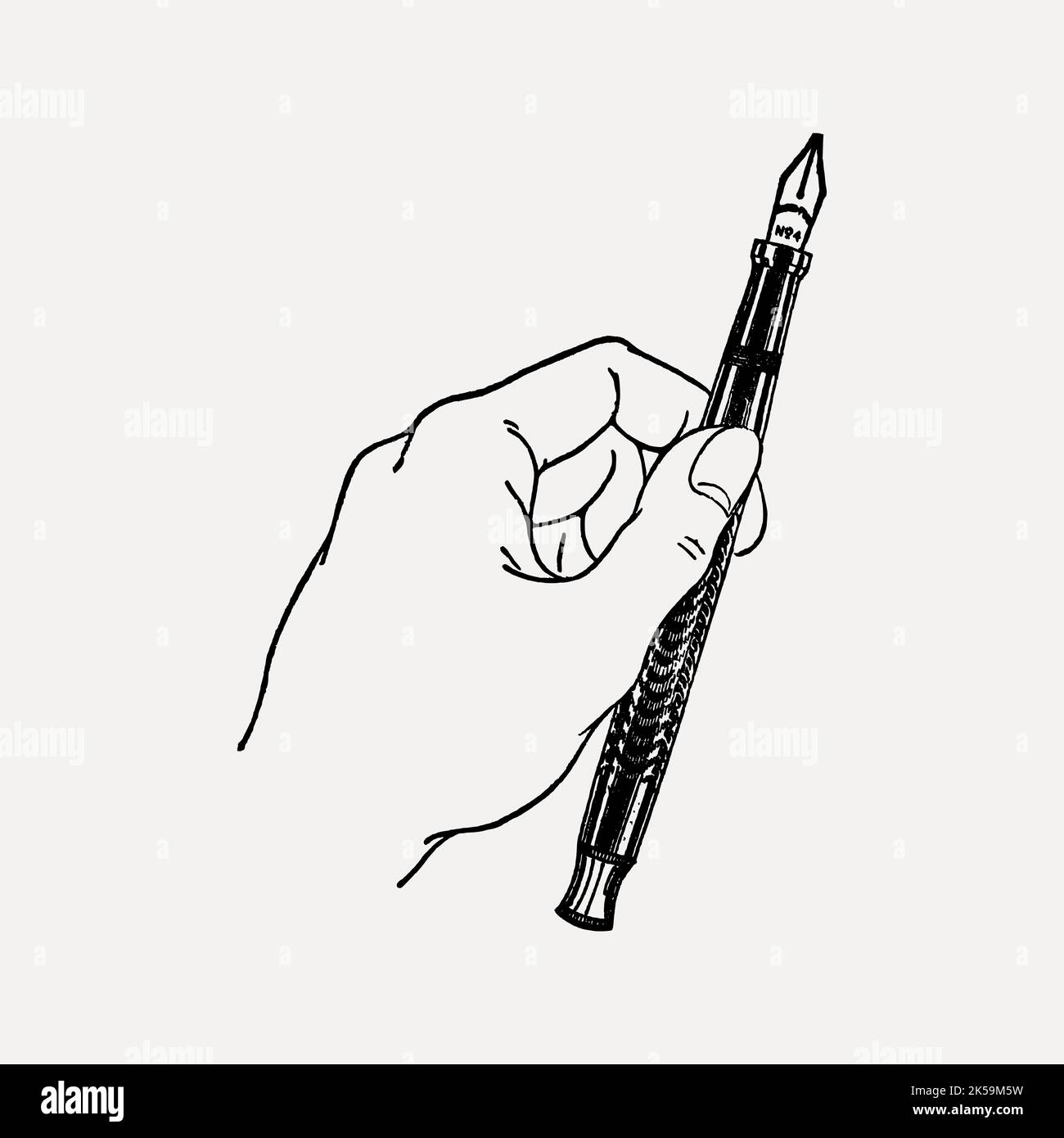 Hand holding pen drawing, vintage object illustration vector Stock ...
