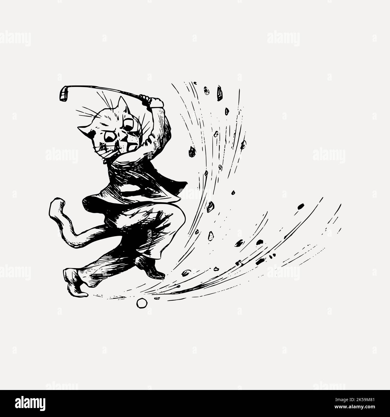 Cat golfing drawing, vintage animal illustration vector Stock Vector ...