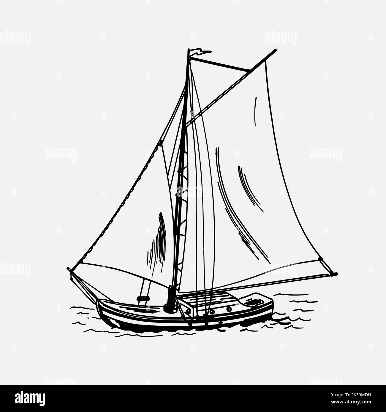 Sailboat drawing, vintage transportation illustration vector Stock ...