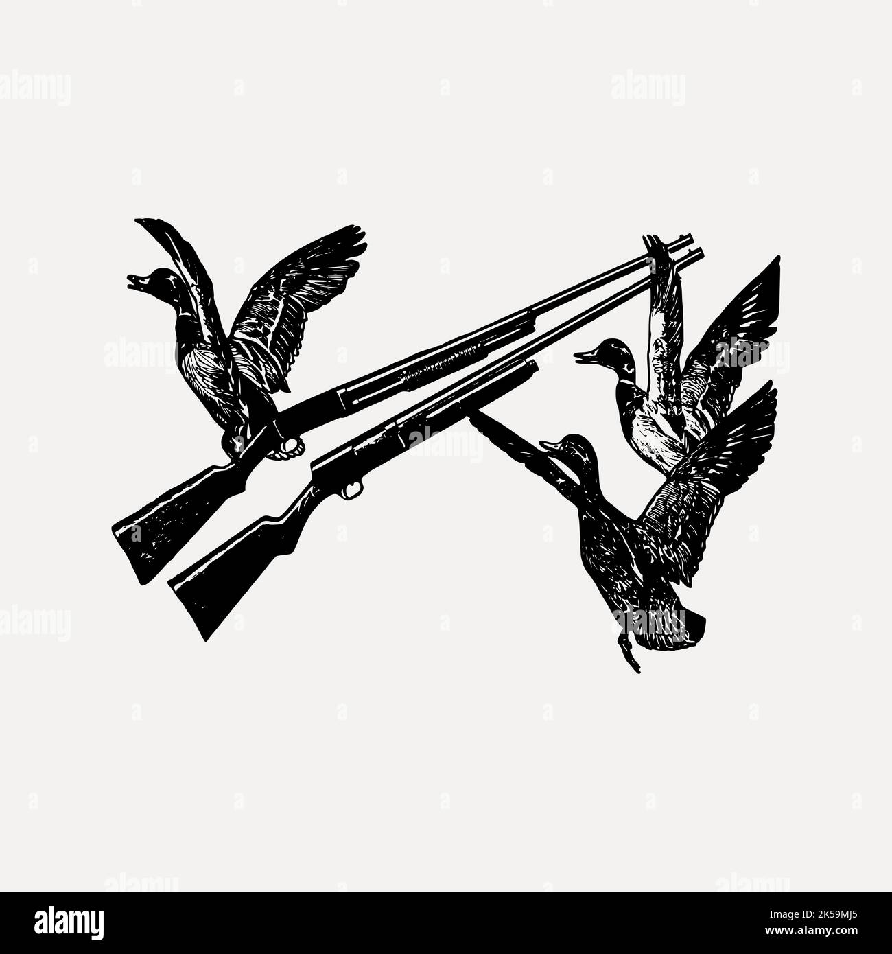 Goose carrying shotgun drawing, bird shooting illustration vector Stock ...