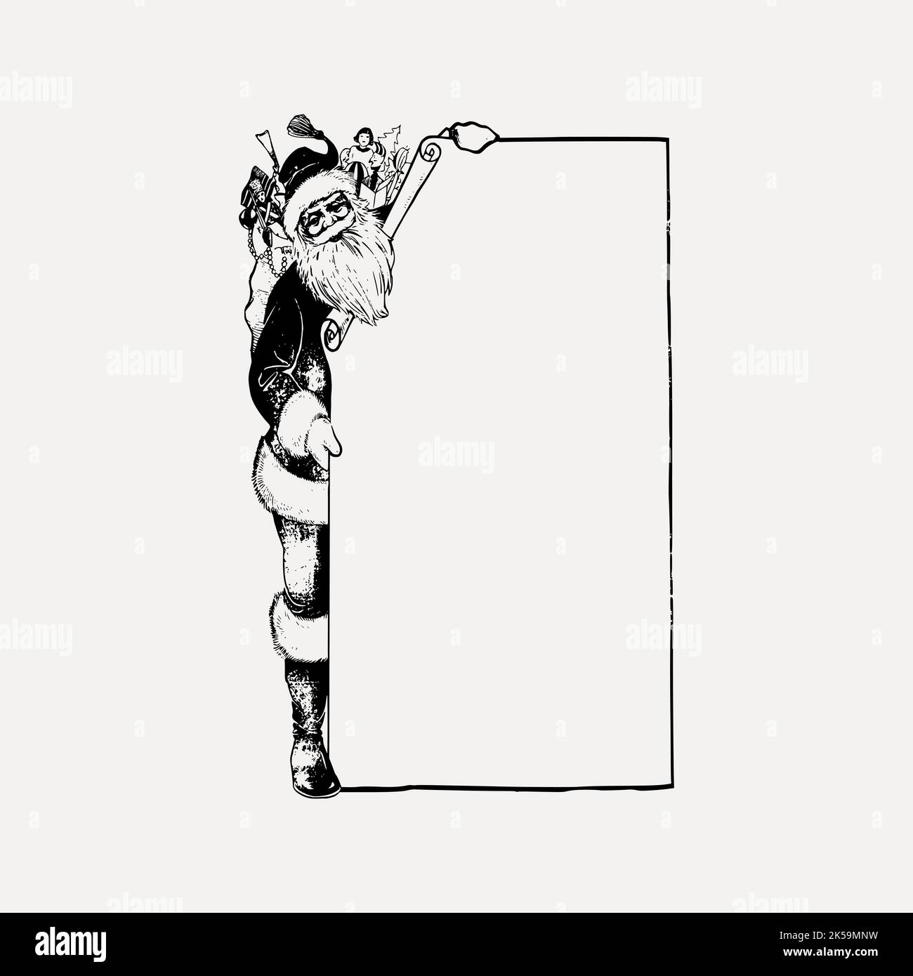 Santa Claus frame drawing, vintage Christmas illustration vector Stock ...