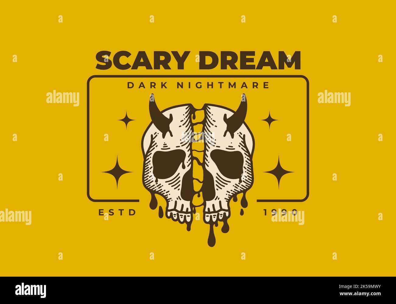 Vintage scary split skull with horn illustration design Stock Vector ...
