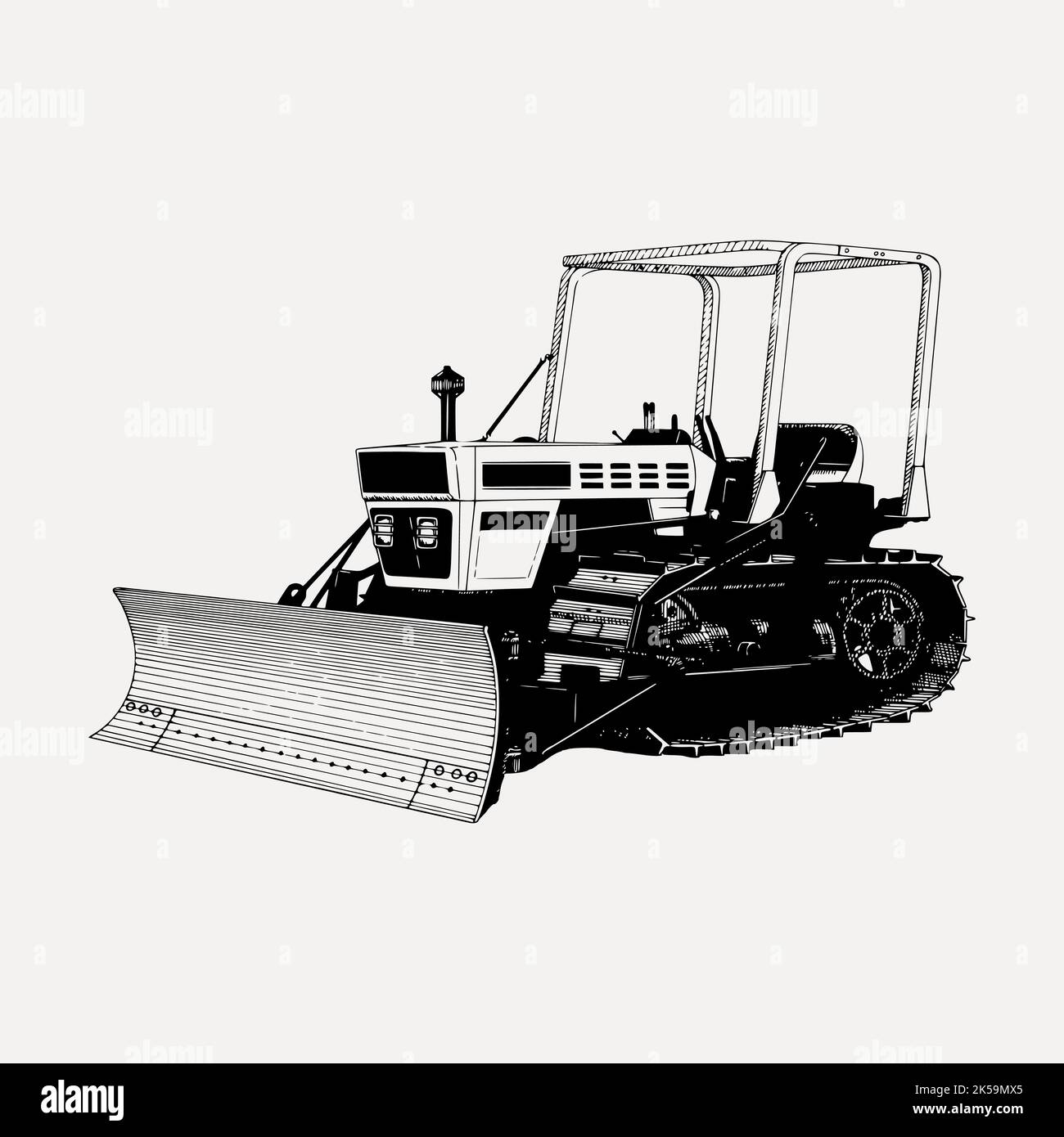 Bulldozer clipart, vintage hand drawn vector Stock Vector Image & Art ...
