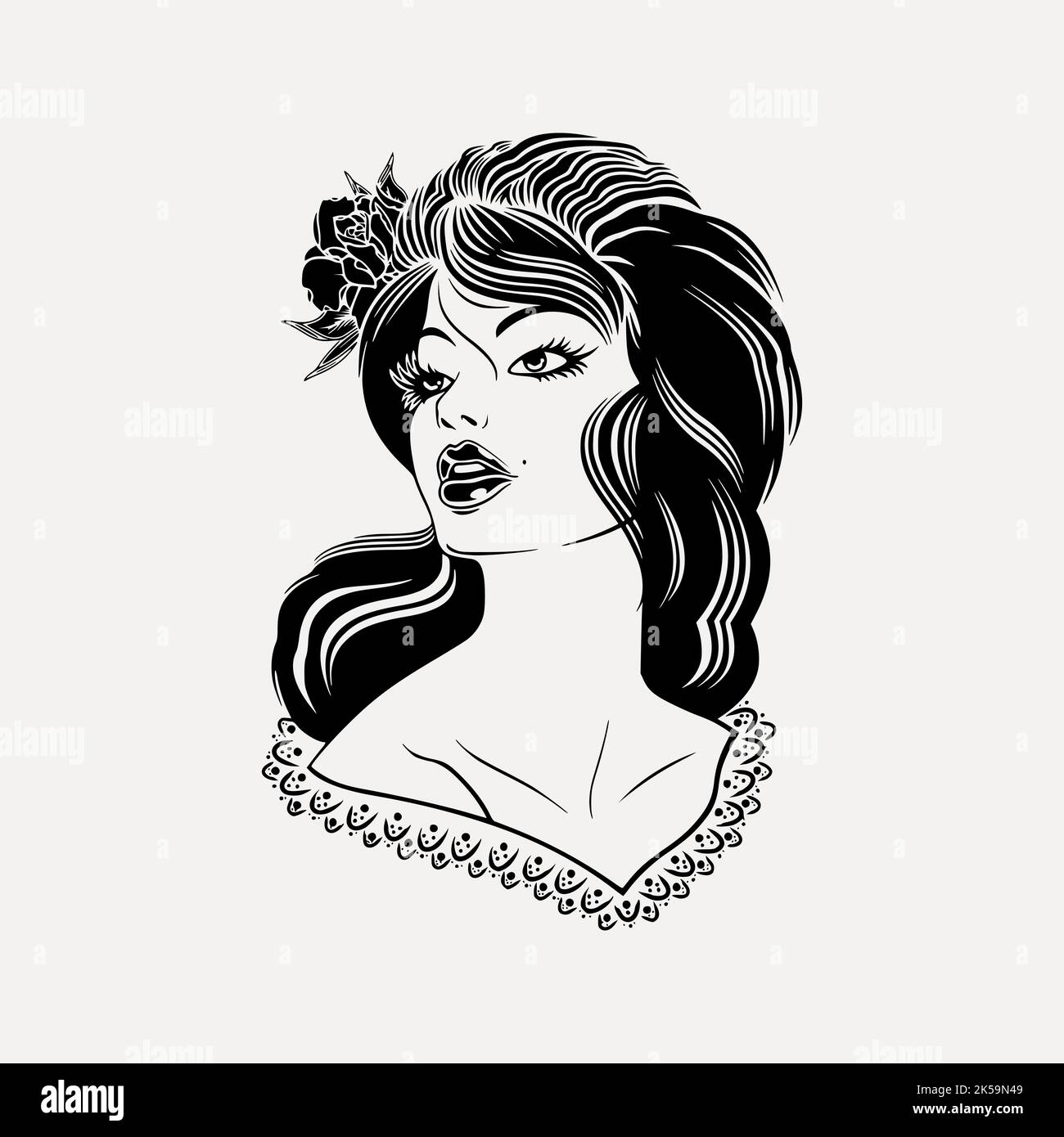 Woman portrait drawing, vintage illustration vector Stock Vector Image ...