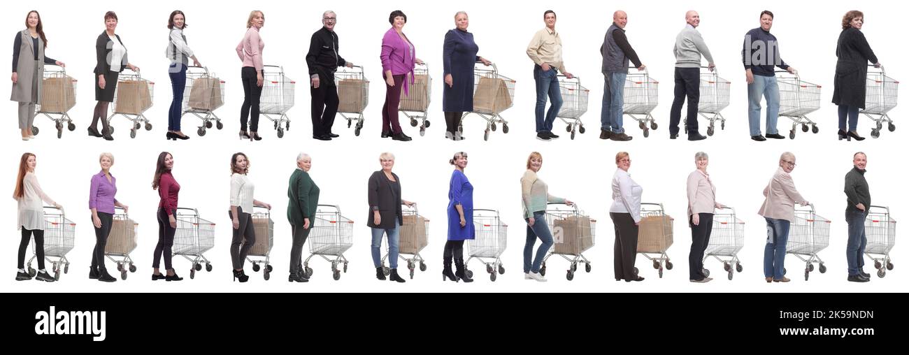 group of people with cart isolated on white Stock Photo - Alamy