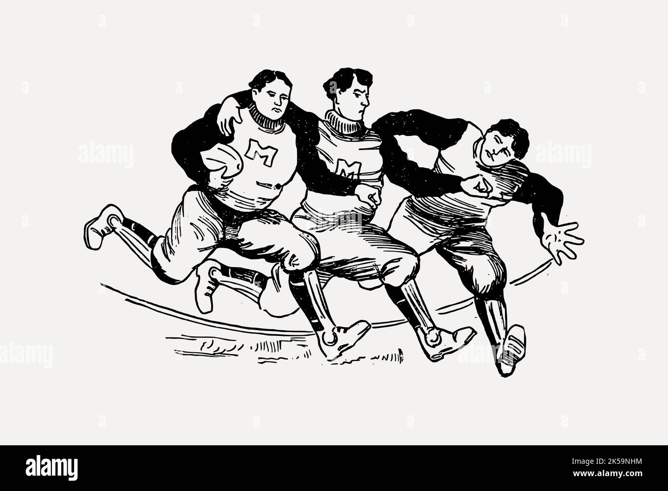 Football players drawing, vintage sport illustration vector Stock ...