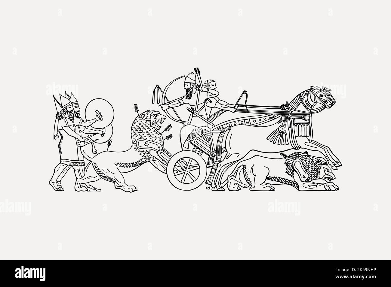 Assyrian king hunting clipart, drawing illustration vector Stock Vector ...
