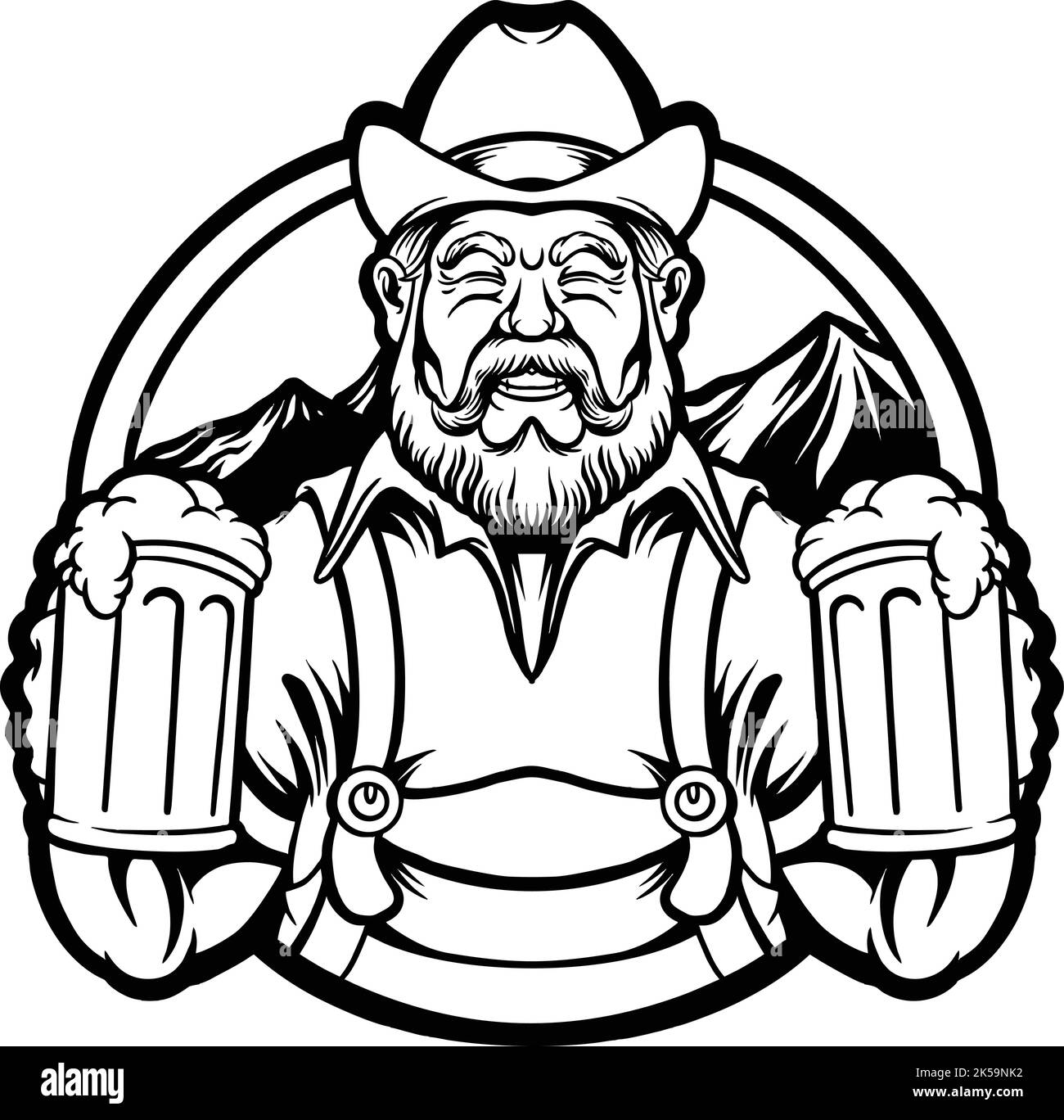 Farmer Silhouette with two glass beer Vector illustrations for your ...