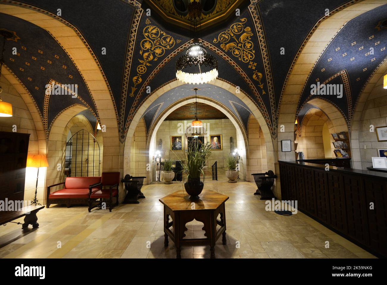 The elegant ceiling in the lobby of the hotel inside the YMCA building ...