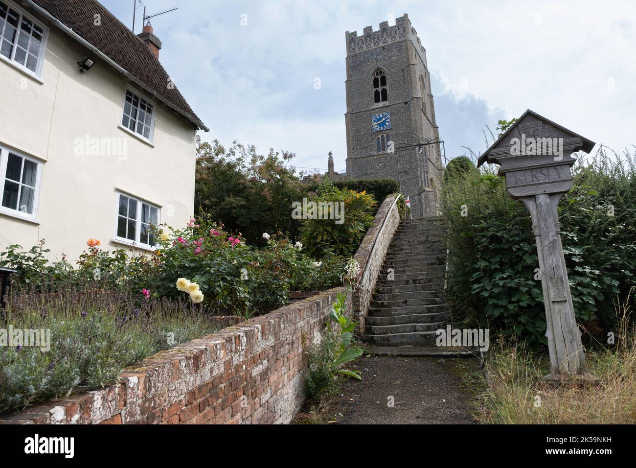 St Mary's Church, made of flint and stone in Kersey, Suffolk, UK ...