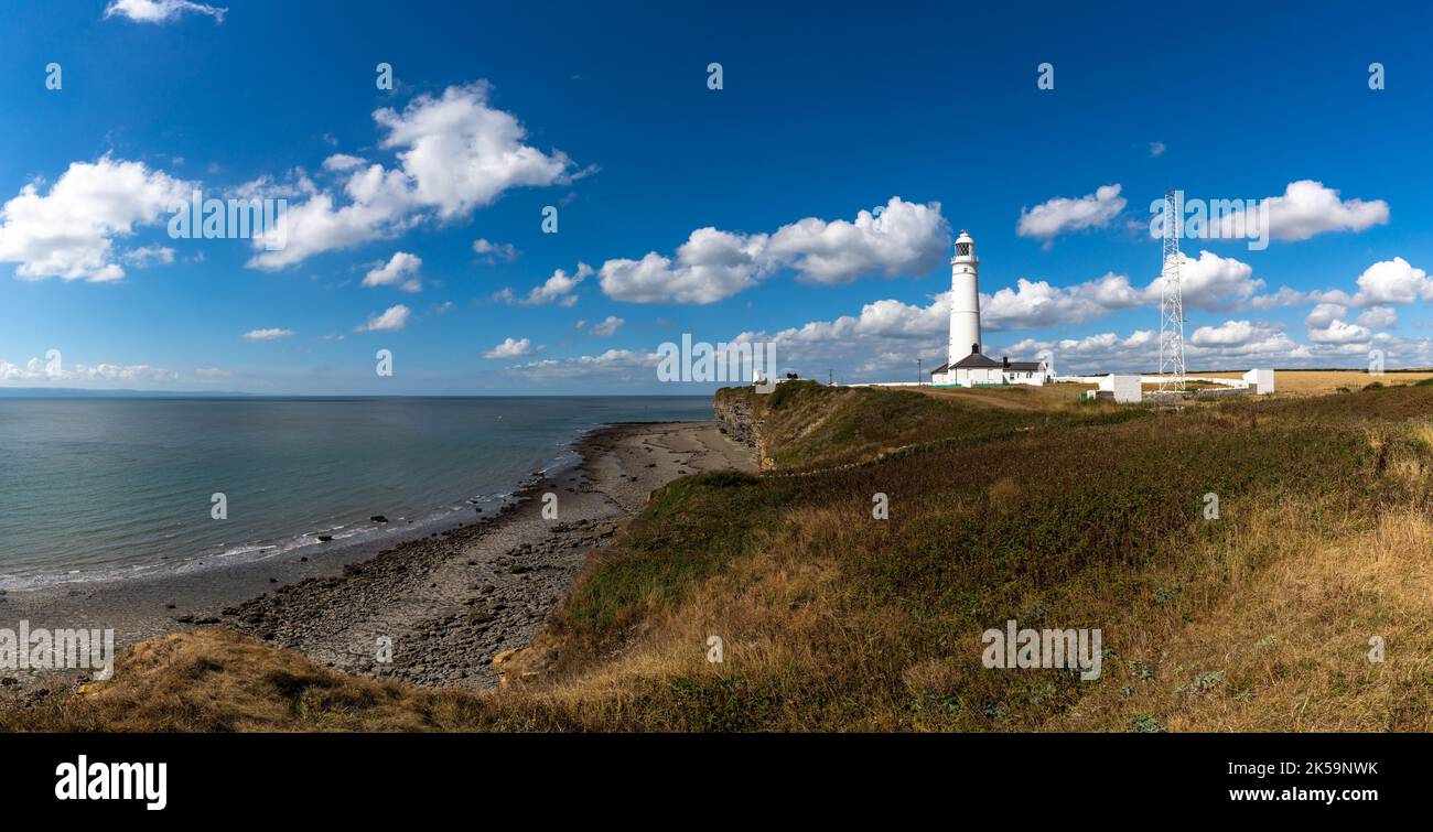 A panorama landscape of the Nash Point Lighthouse and Monknash Coast in ...