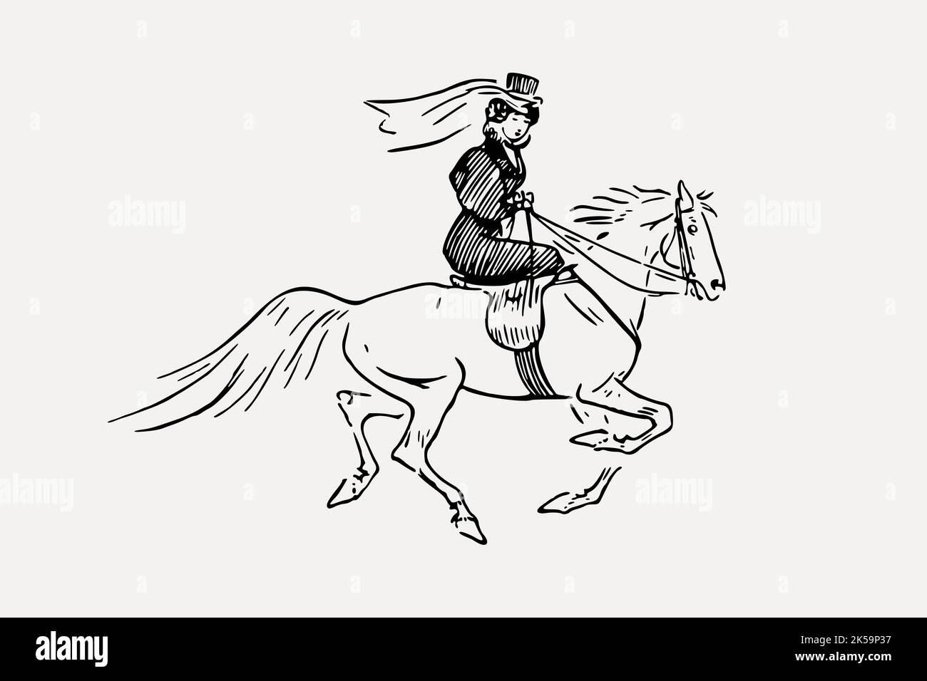 Woman riding horse drawing, vintage illustration vector Stock Vector ...