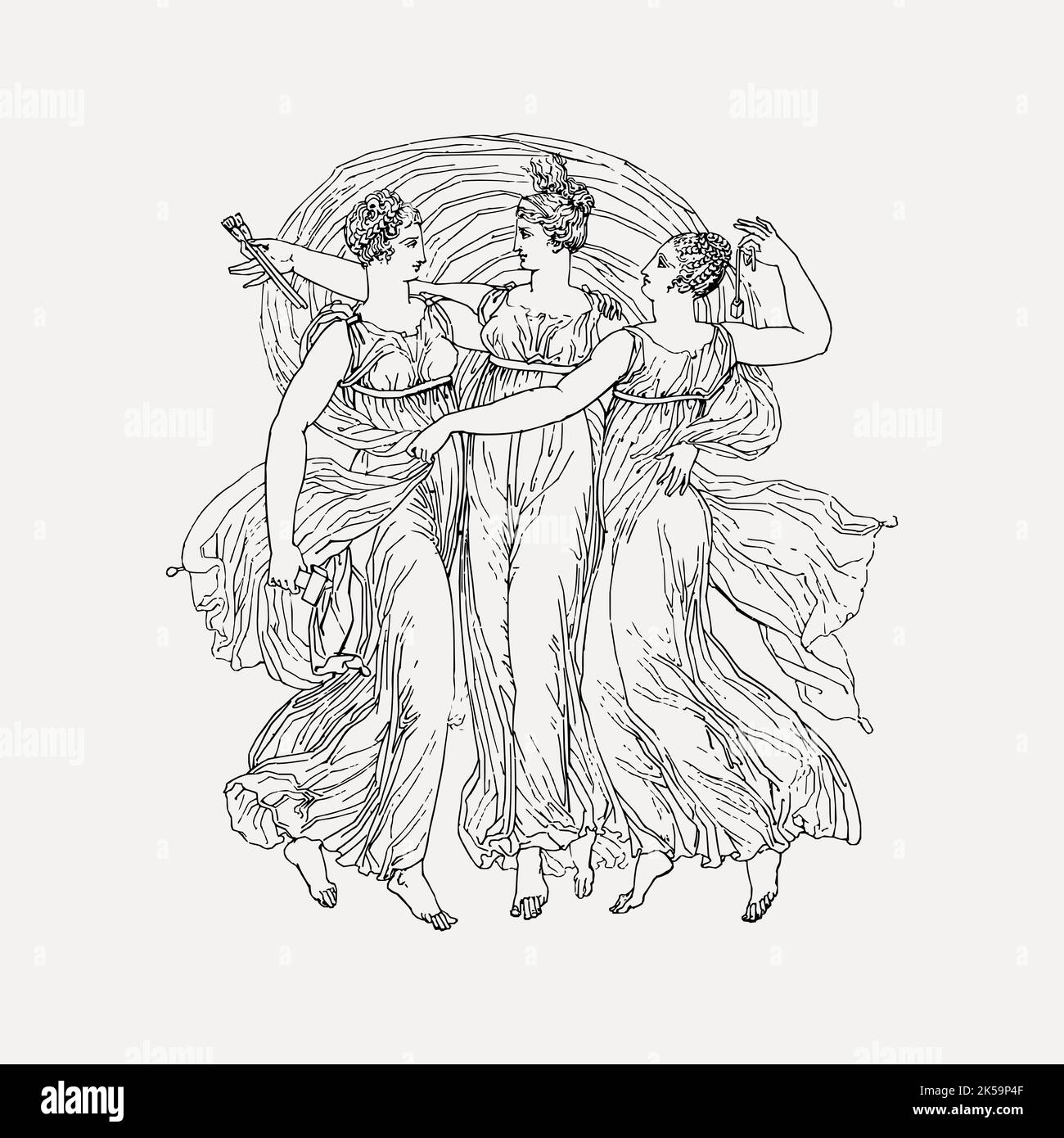 Three ladies clipart, drawing illustration vector Stock Vector Image ...