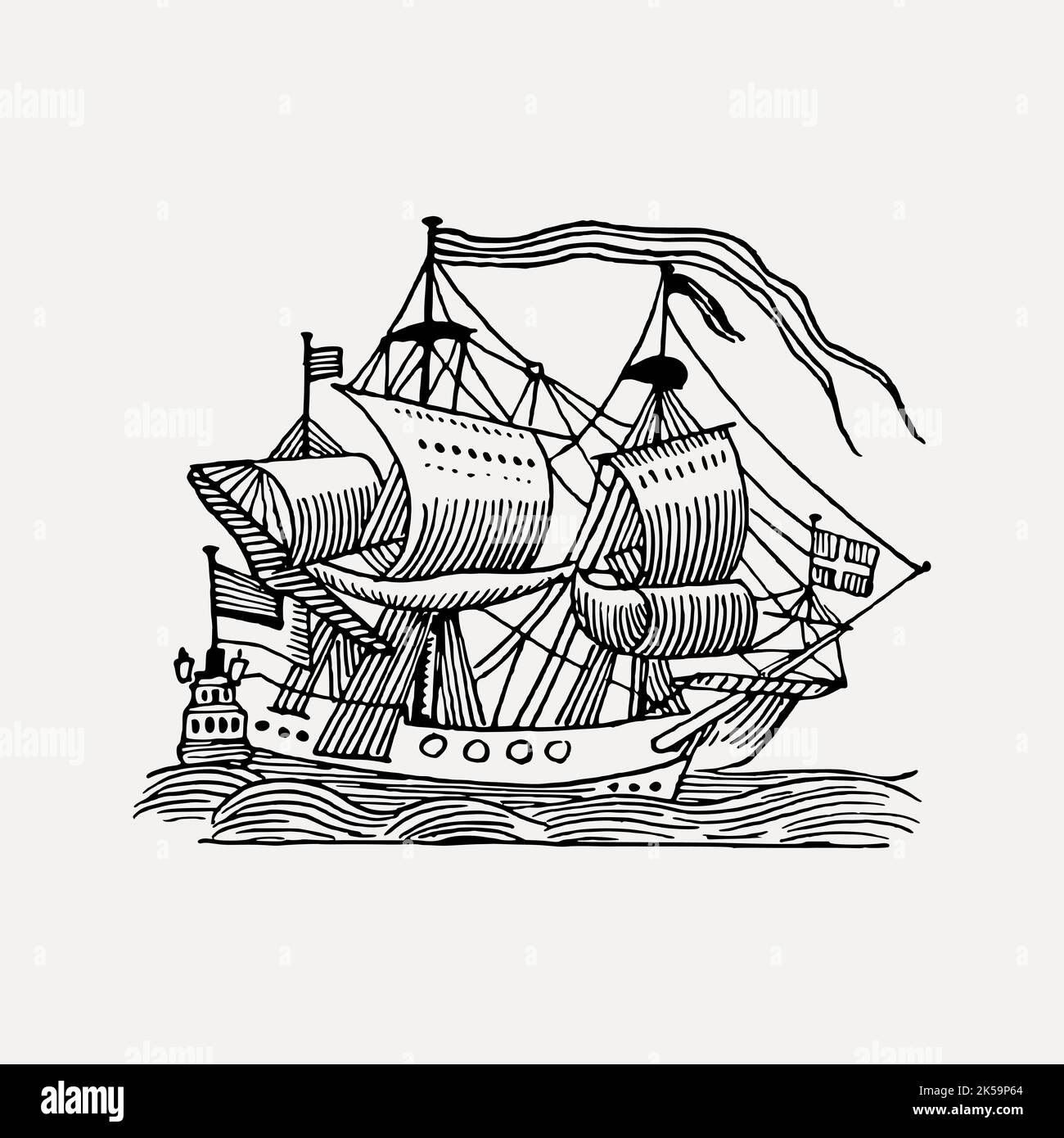 Sailing ship clipart, drawing illustration vector Stock Vector Image ...