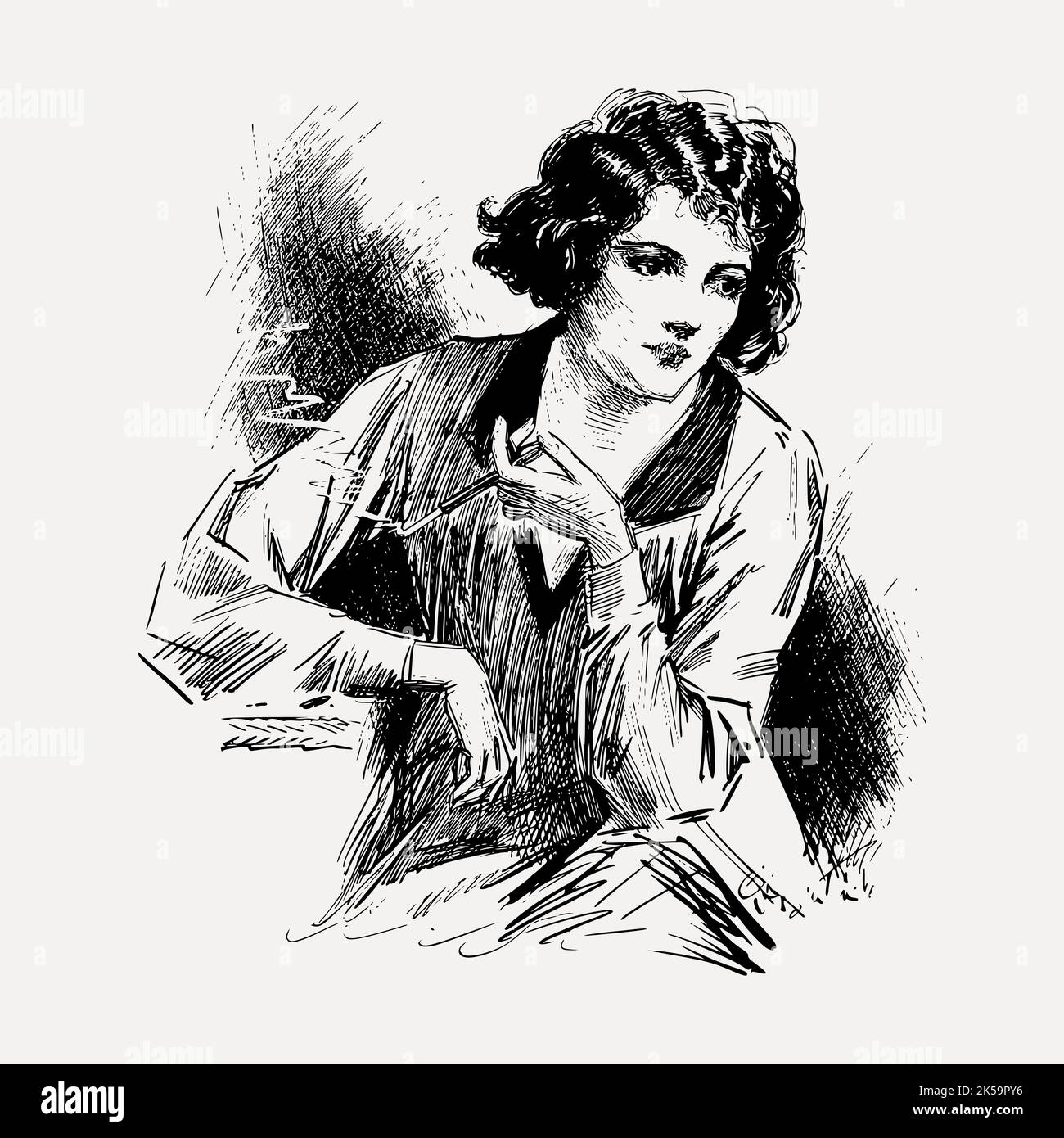 Classic lady smoking clipart, vintage hand drawn vector Stock Vector ...