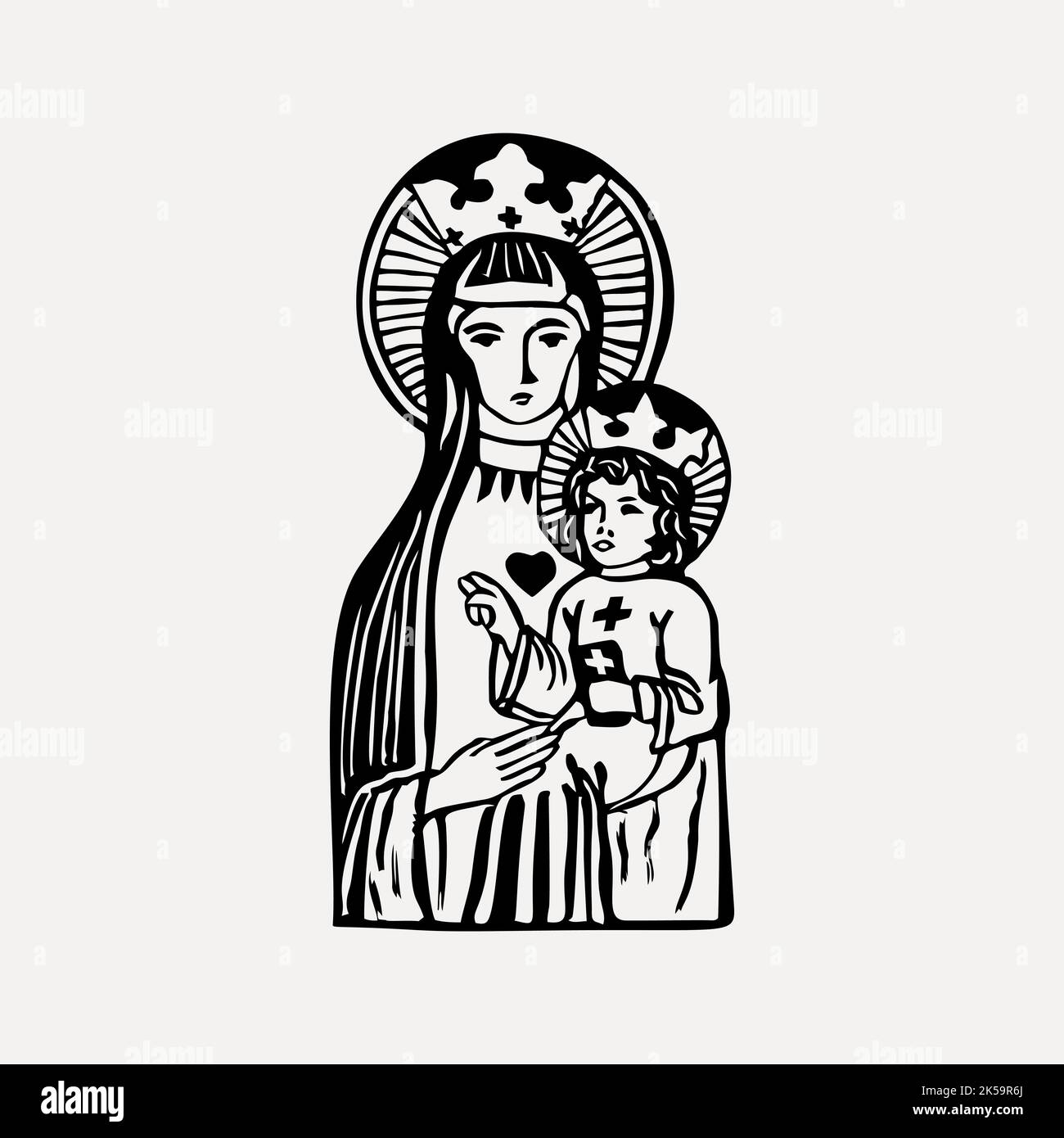 Mary & Jesus clipart, drawing illustration vector Stock Vector Image ...