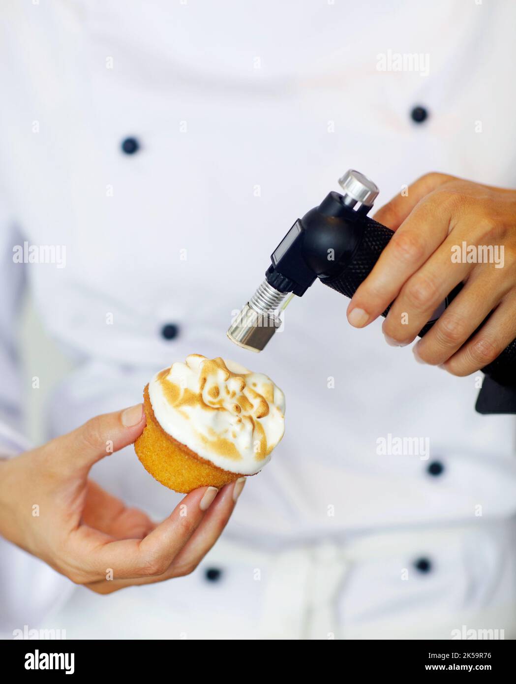 The key is caramelization. a chef using a blowtorch to brown meringue ...