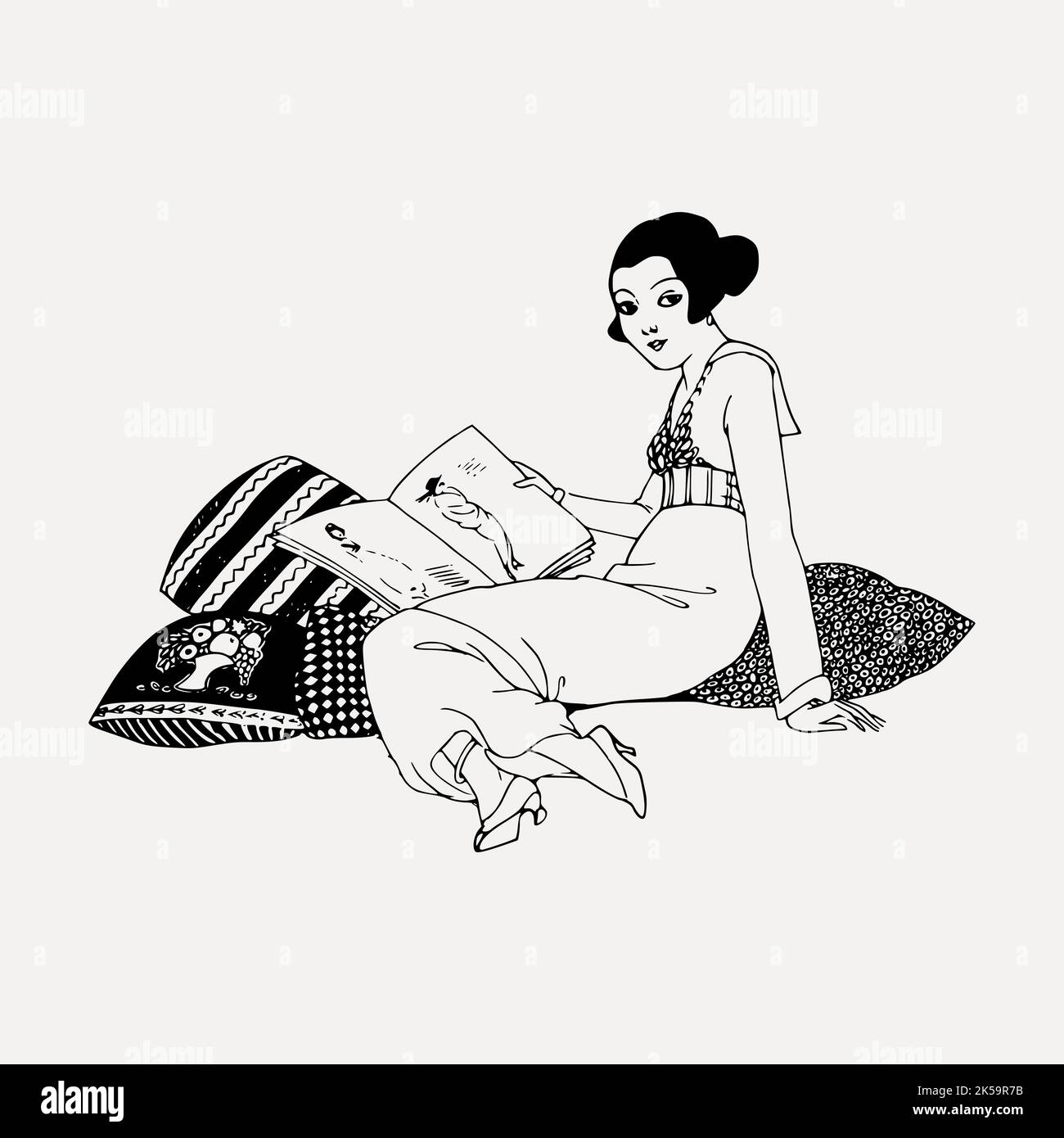 Woman reading clipart, drawing illustration vector Stock Vector Image ...