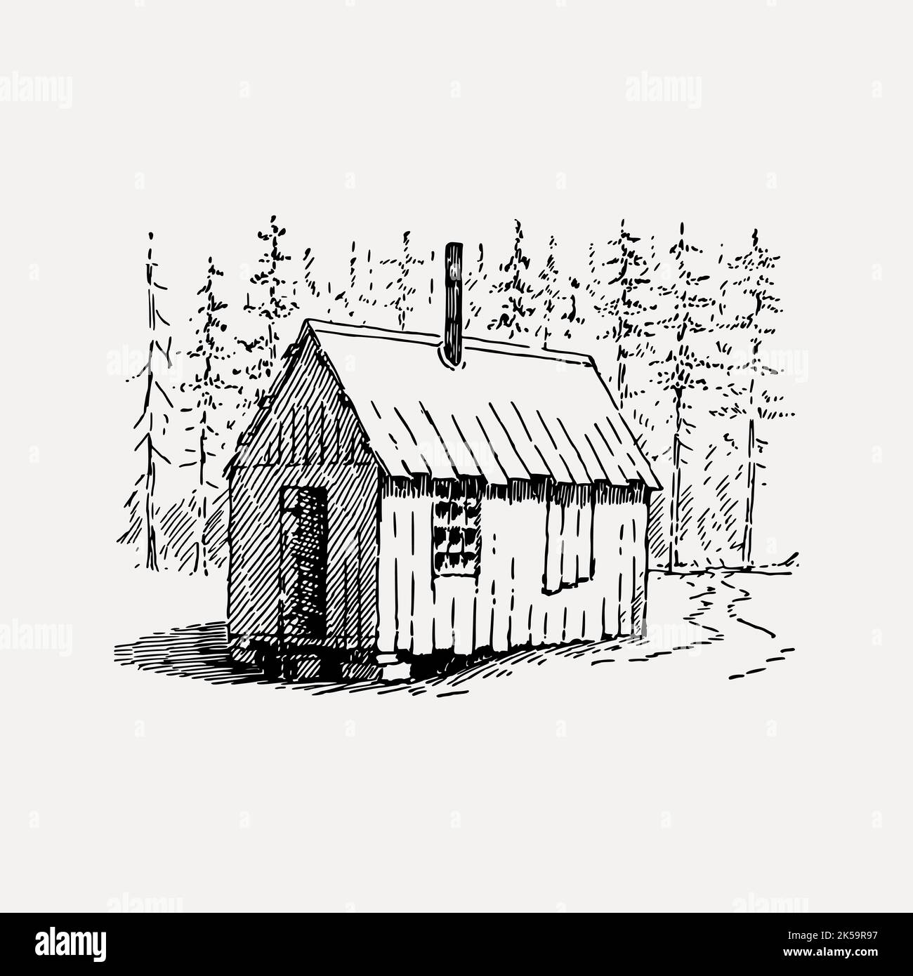 Cabin in forest clipart, drawing illustration vector Stock Vector Image ...