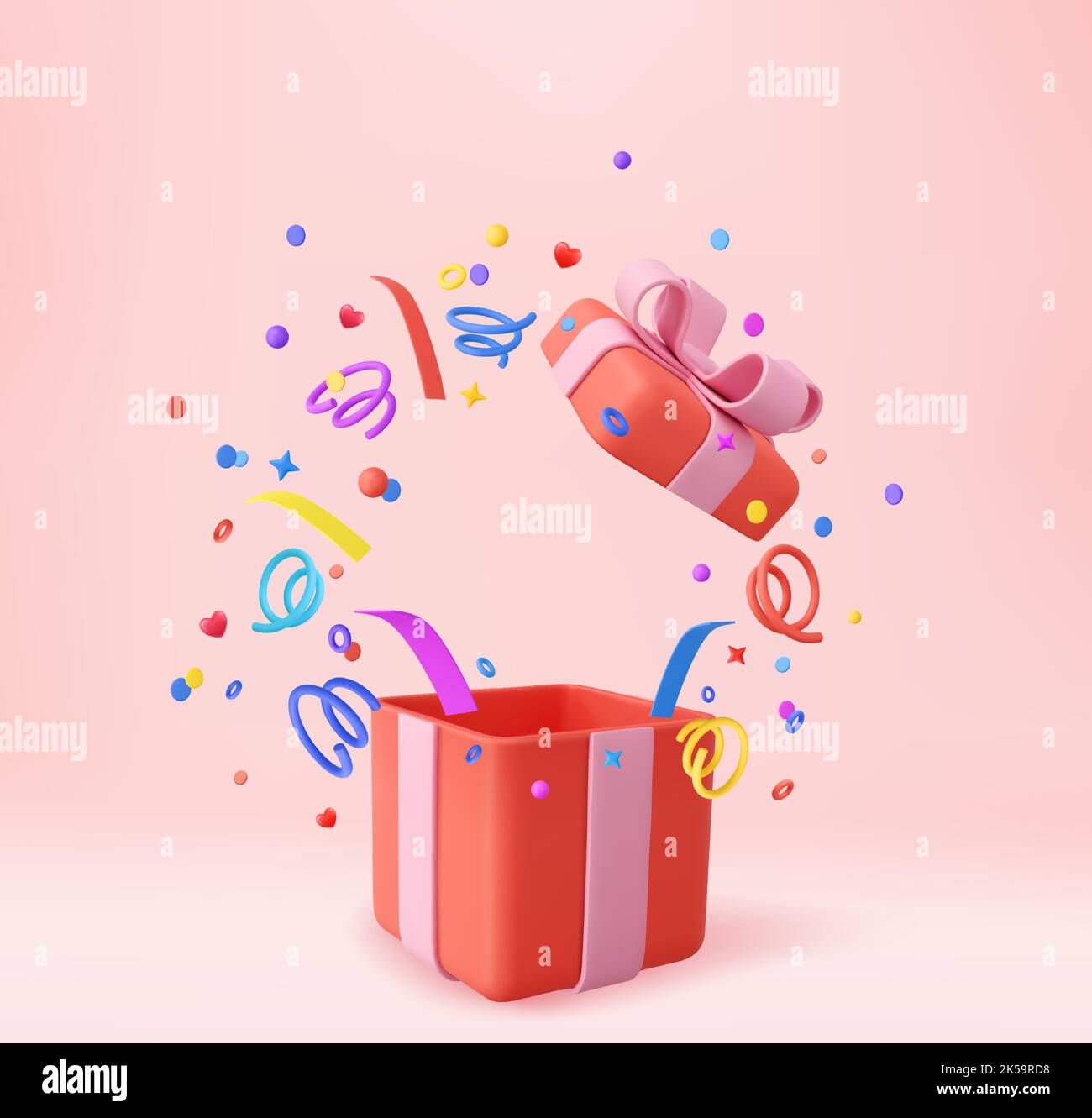 3d Cute Surprise Gift Box With Falling Confetti Stock Vector Image ...