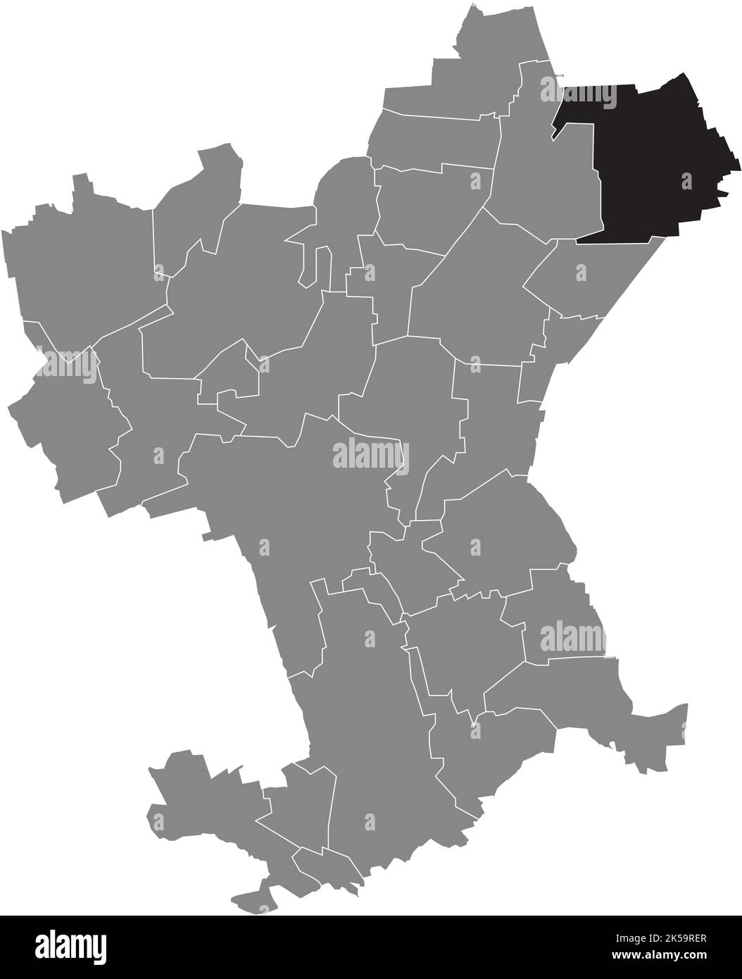 Black flat blank highlighted location map of the THIEDE DISTRICT inside ...