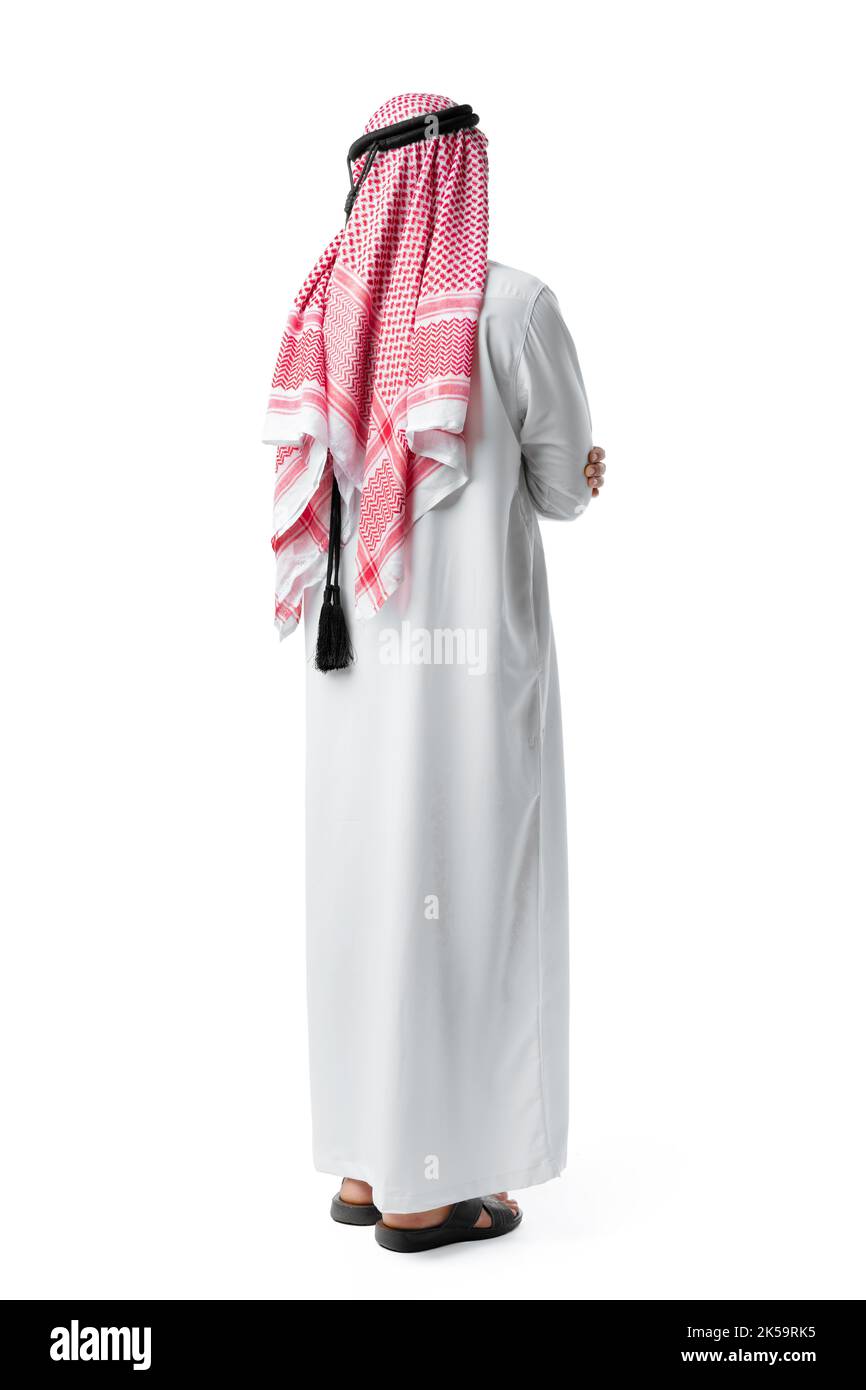 Back view of an Arab man standing on white isolated background Stock ...